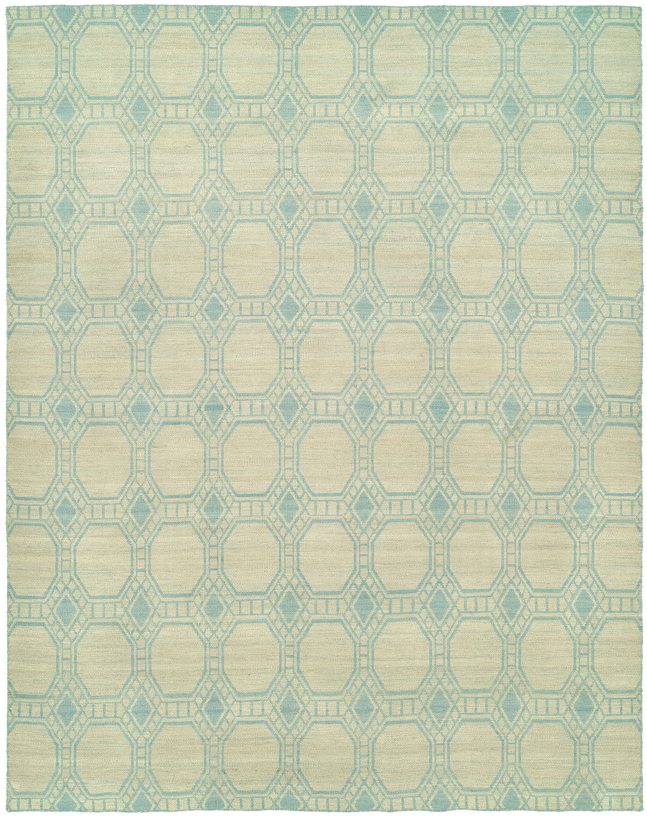 The Conestoga Trading Co. Geometric Handwoven Wool Ivory/Baby Blue Area ...