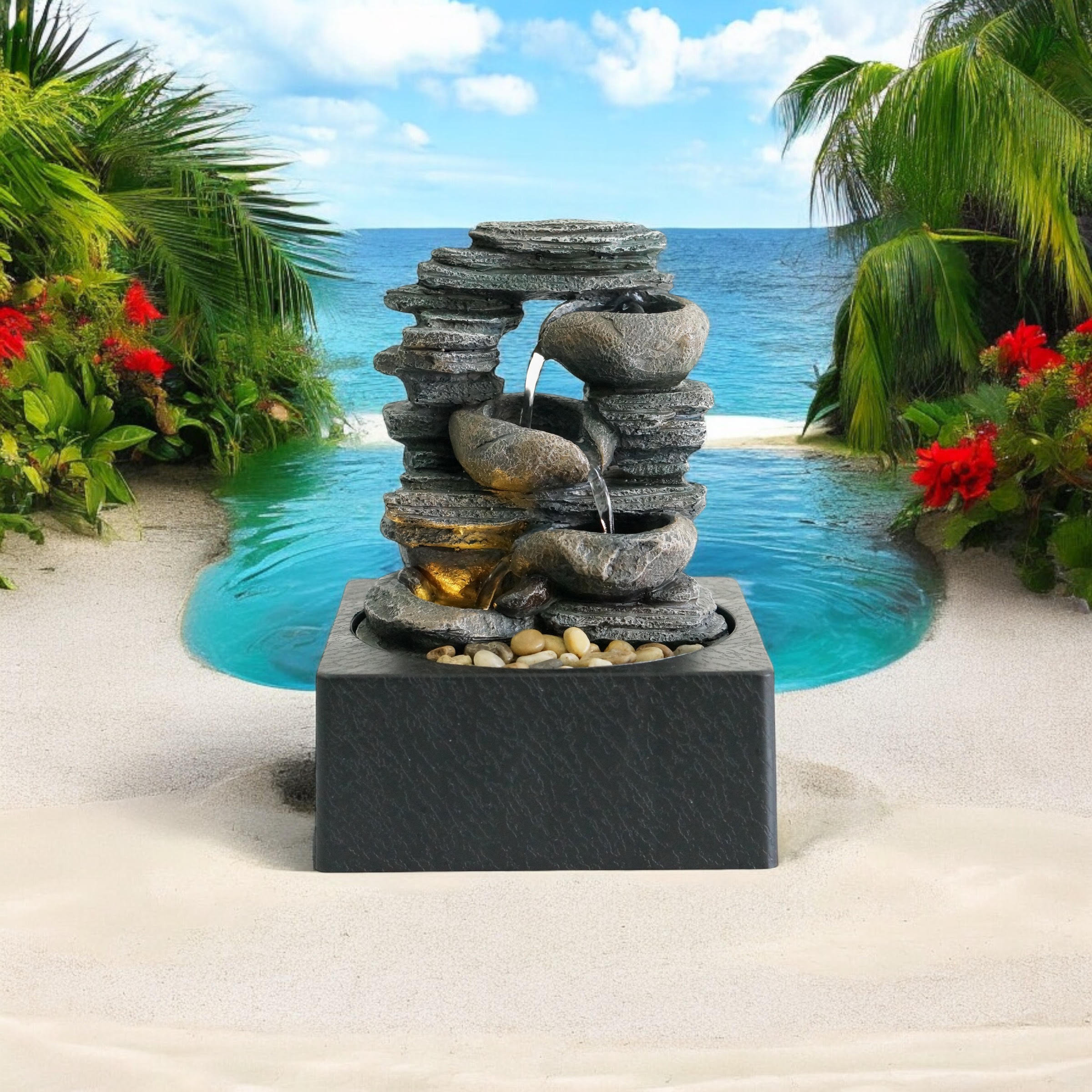 Alpen Home Amet Weather Resistant Table Fountain Light – Serene Hand Finished Indoor Outdoor ...