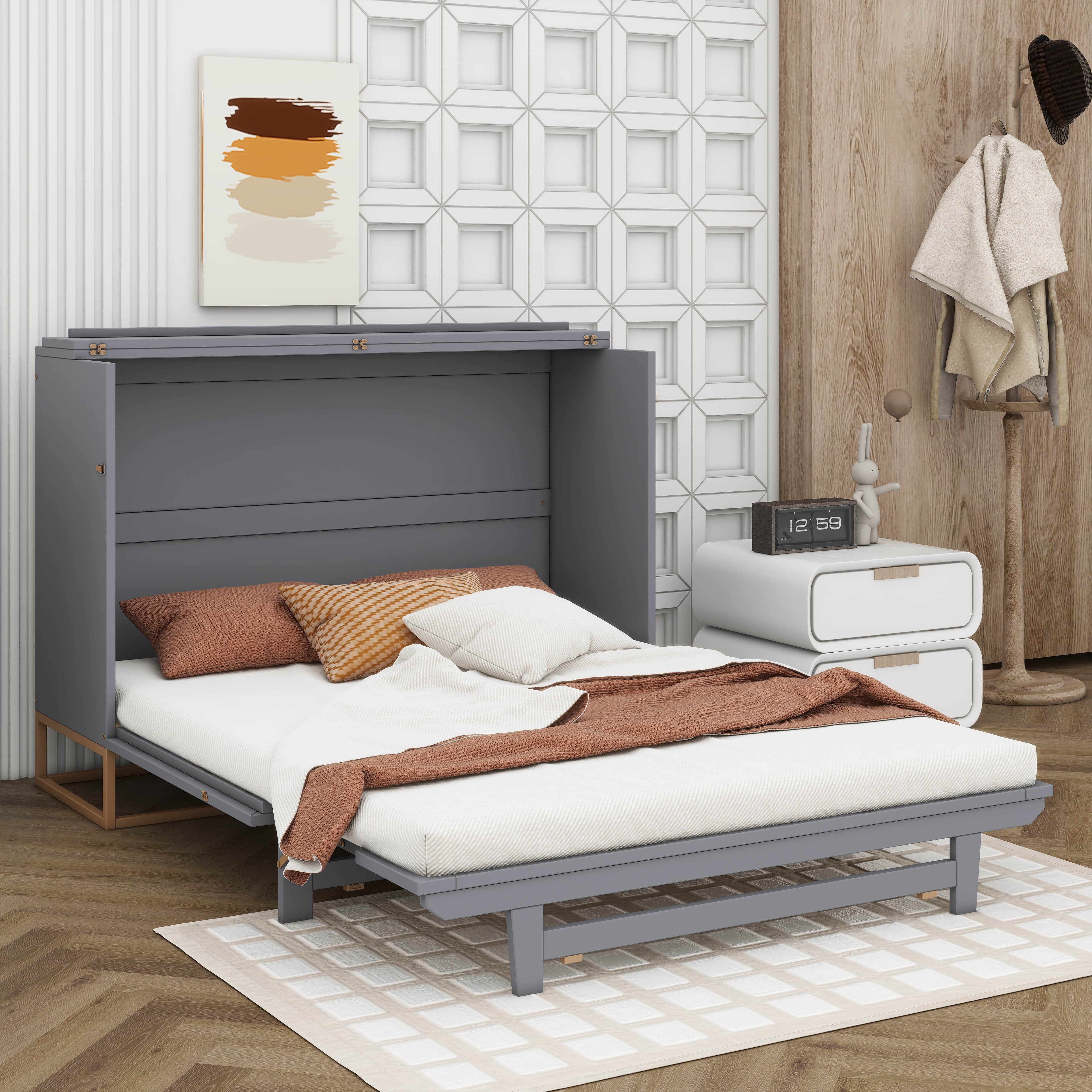 Red Barrel Studio® Murphy Queen Bed With Elegant Frosted Glass Door ...