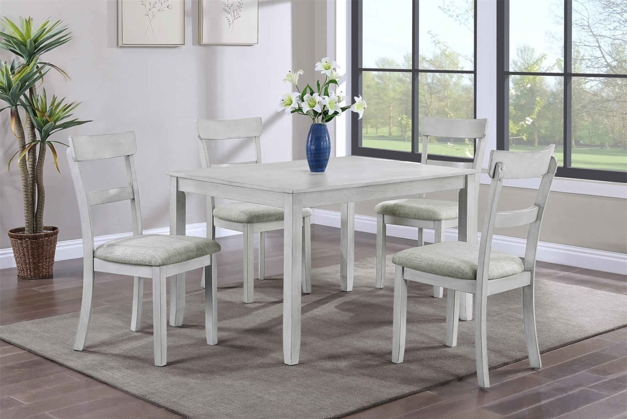 Gracie Oaks Rustic Farmhouse Transitional 5-Piece Dining Set ...
