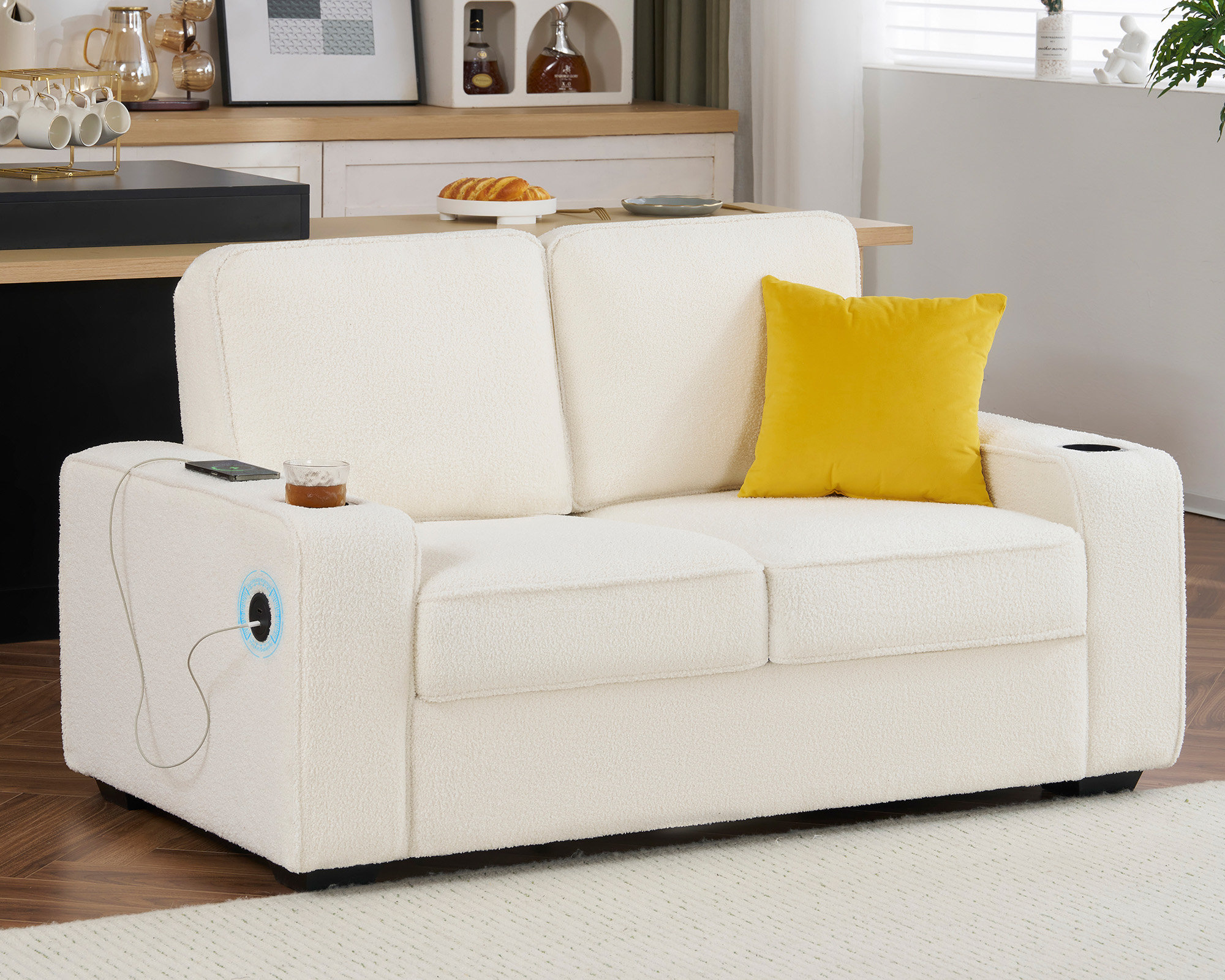 Latitude Run® Modern Sofa Couch, Cozy Sofa With Cup Holders & USB ...