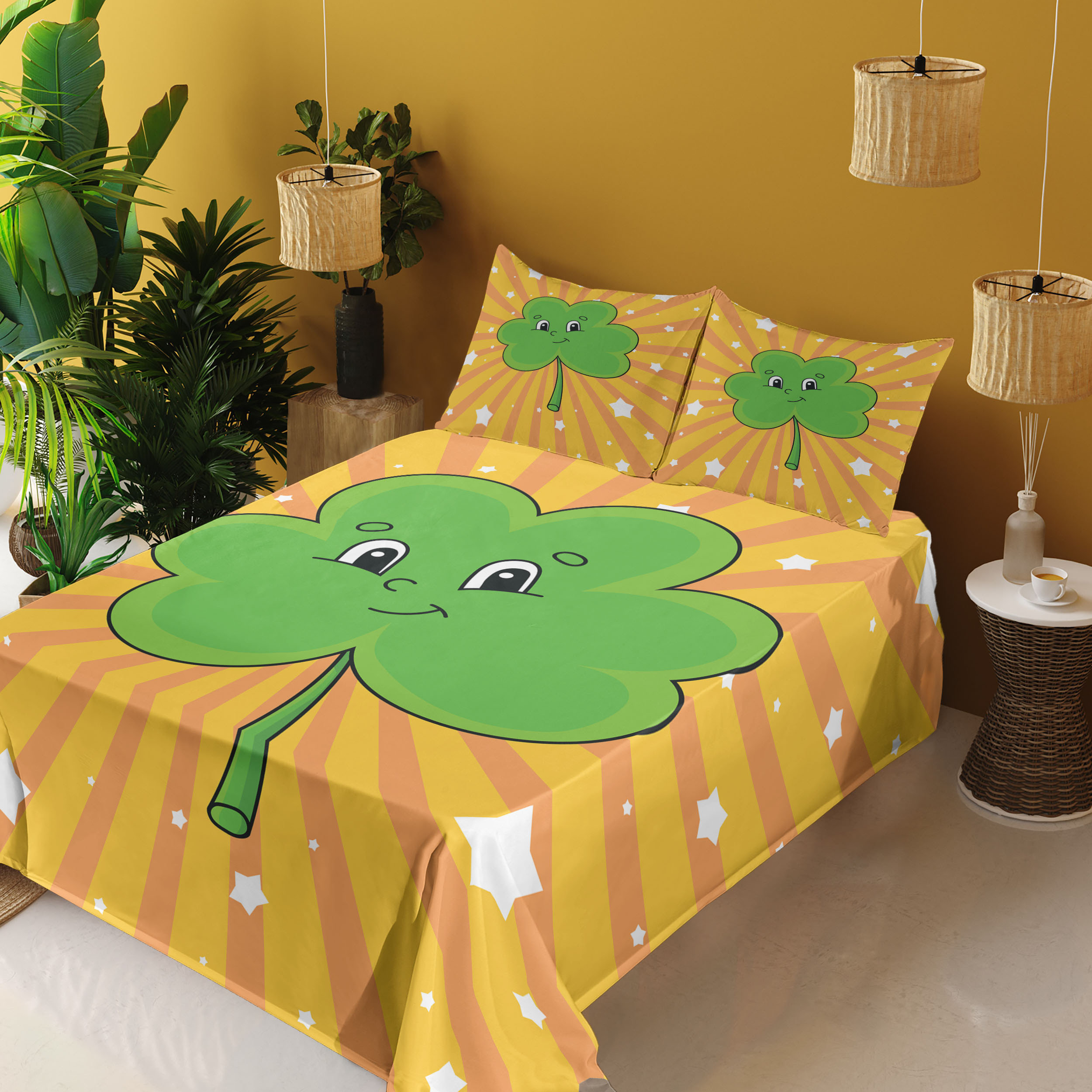 Ambesonne St. Patricks Day Sheet Set Happy Clover Plot Earth Yellow ...