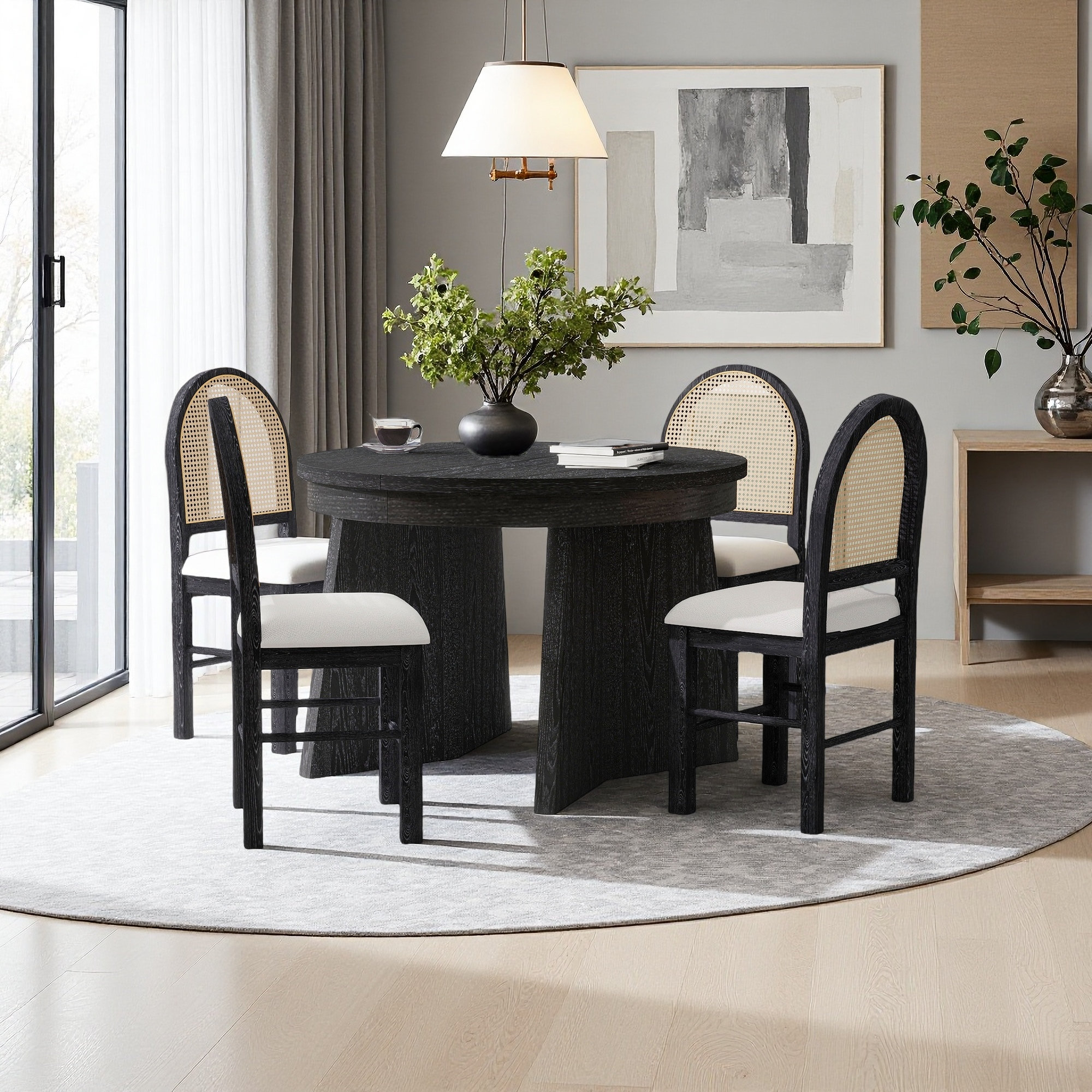 Bay Isle Home™ 5-Piece Round Dining Table Set For 4, Retro Extendable Dining Table Set With 4 ...