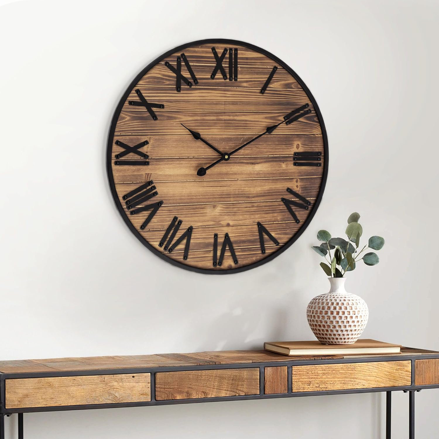 17 Stories Rustic Farmhouse Wall Clock, 24 Inches Large Round Wall ...