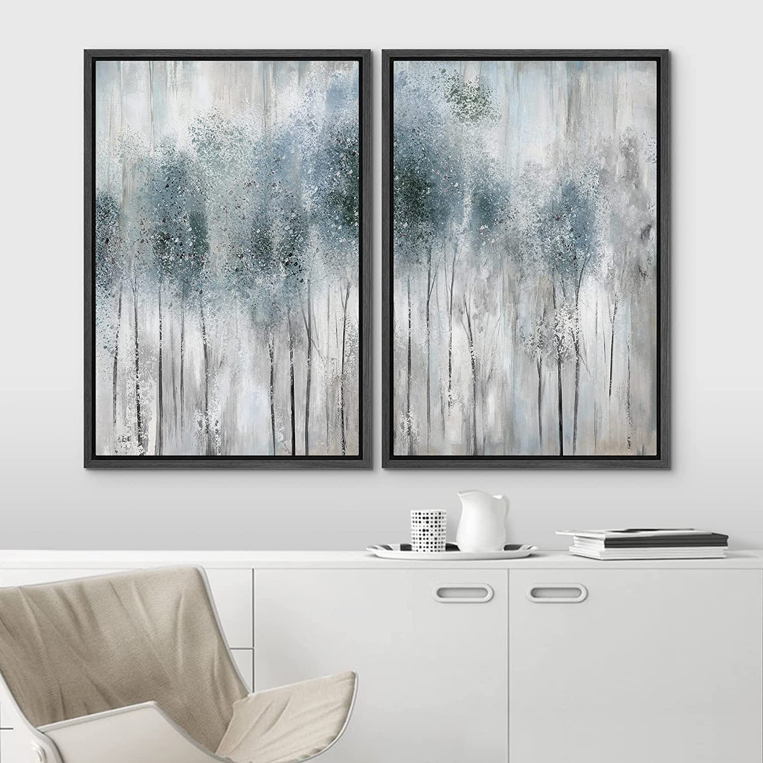 IDEA4WALL Abstract Forest Pastel Watercolor Teal Blue Forest Abstract ...