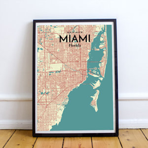 Wrought Studio 'Miami City Map' Graphic Art Print Poster in Tricolor ...