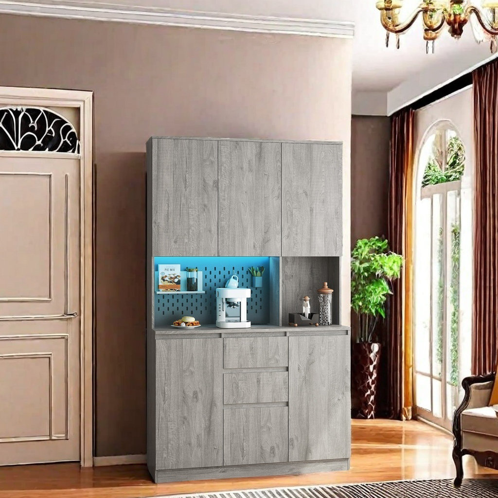 Ivy Bronx Freestanding Kitchen Pantry Cabinet With 3 Ac Outlets & 2 Usb ...