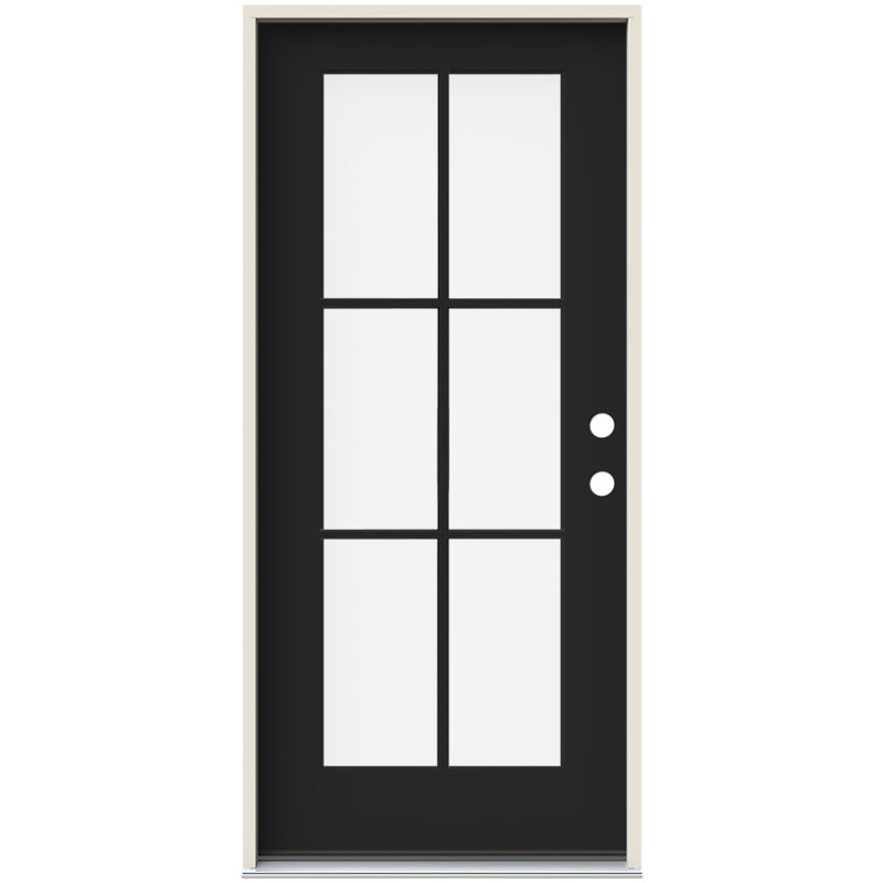 JELD-WEN 36 in. x 80 in. 6-Lite Clear Glass Black Painted Fiberglass ...