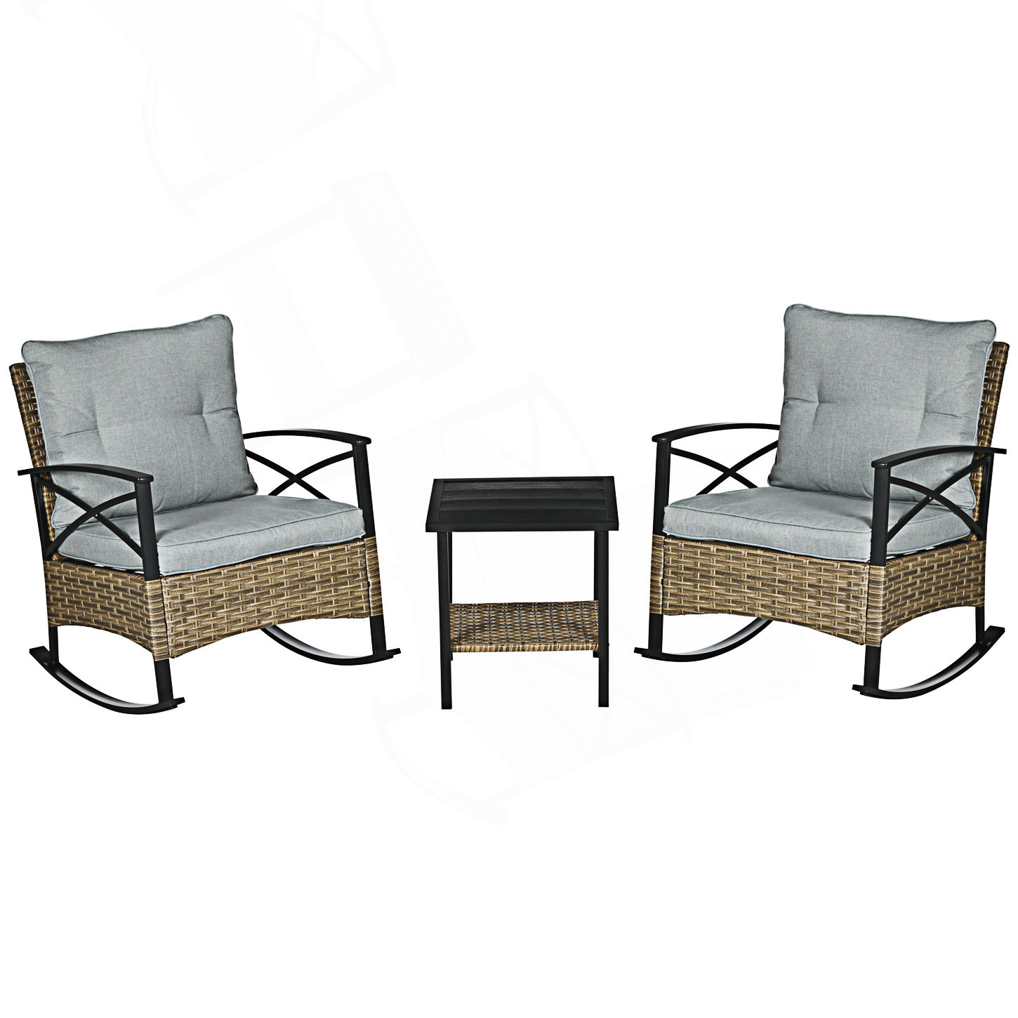 One Allium Way® 3 Piece Patio Rocking Chair Set, Outdoor Wicker Bistro ...