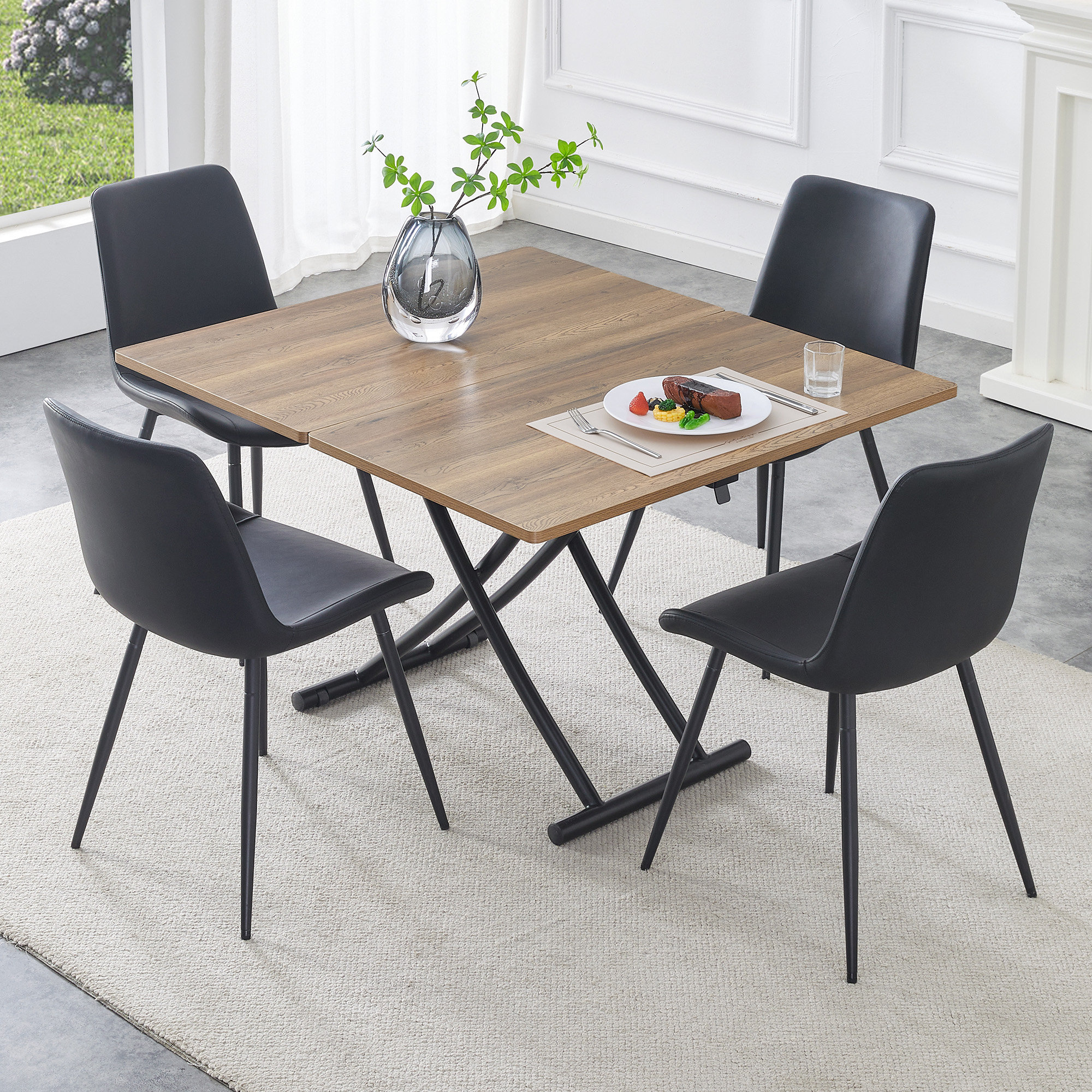 Ebern Designs 5-piece Transitional Style Rectangular Dining Table Set ...