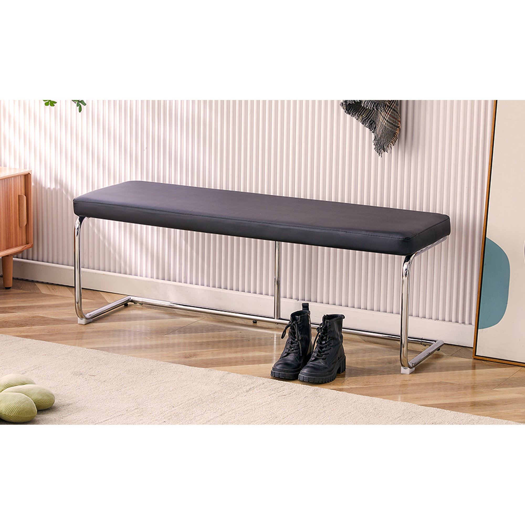 Wrought Studio™ Black shoe changing bench silver metal legs, sofa bench ...