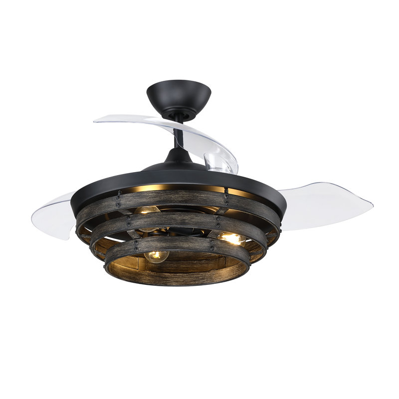 17 Stories Whiskey 42" Hidden Blade Ceiling Fan w/Clear Acrylic Blades ...