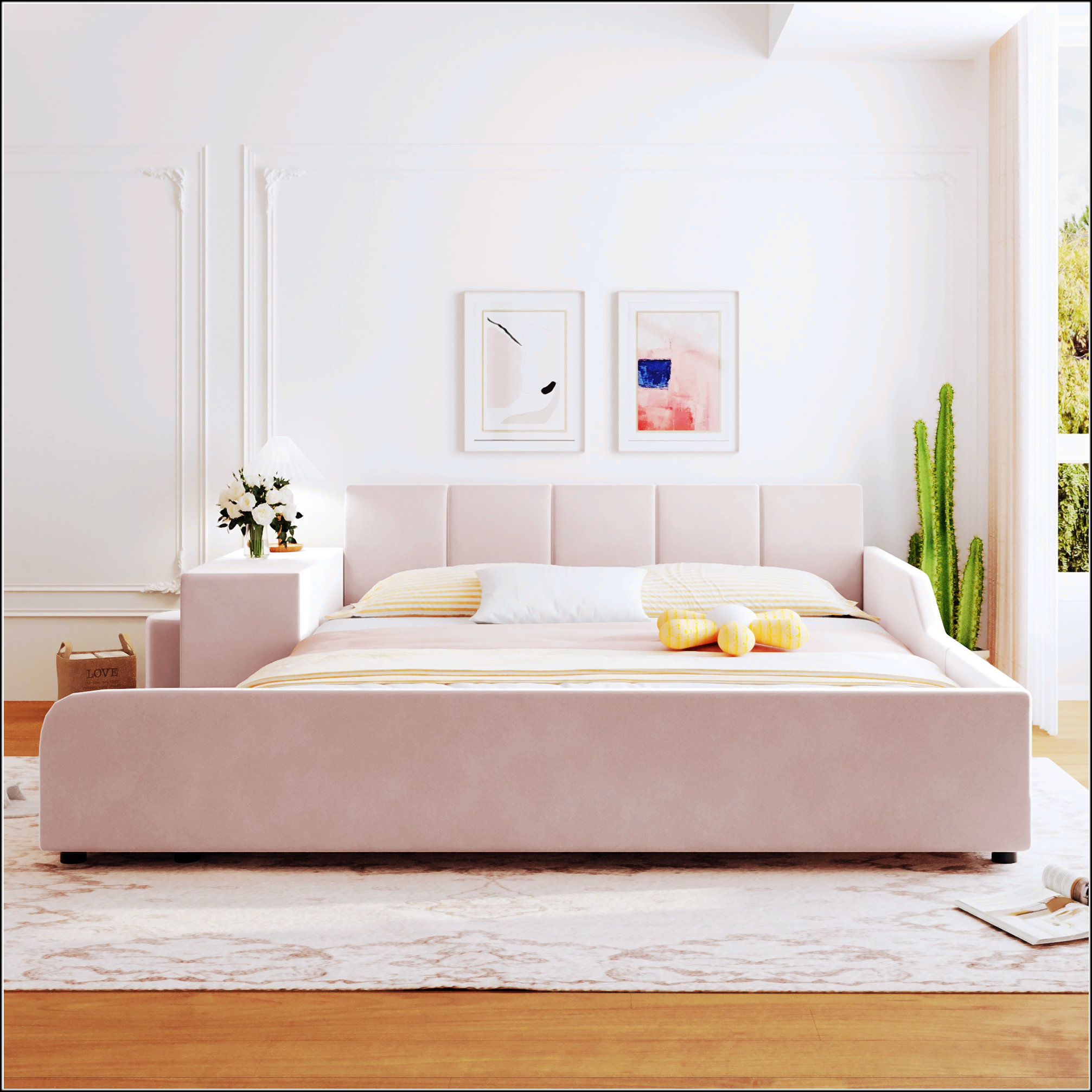 Mercer41 Luxueux lit tapissier en velours pour grand lit avec bureau de ...