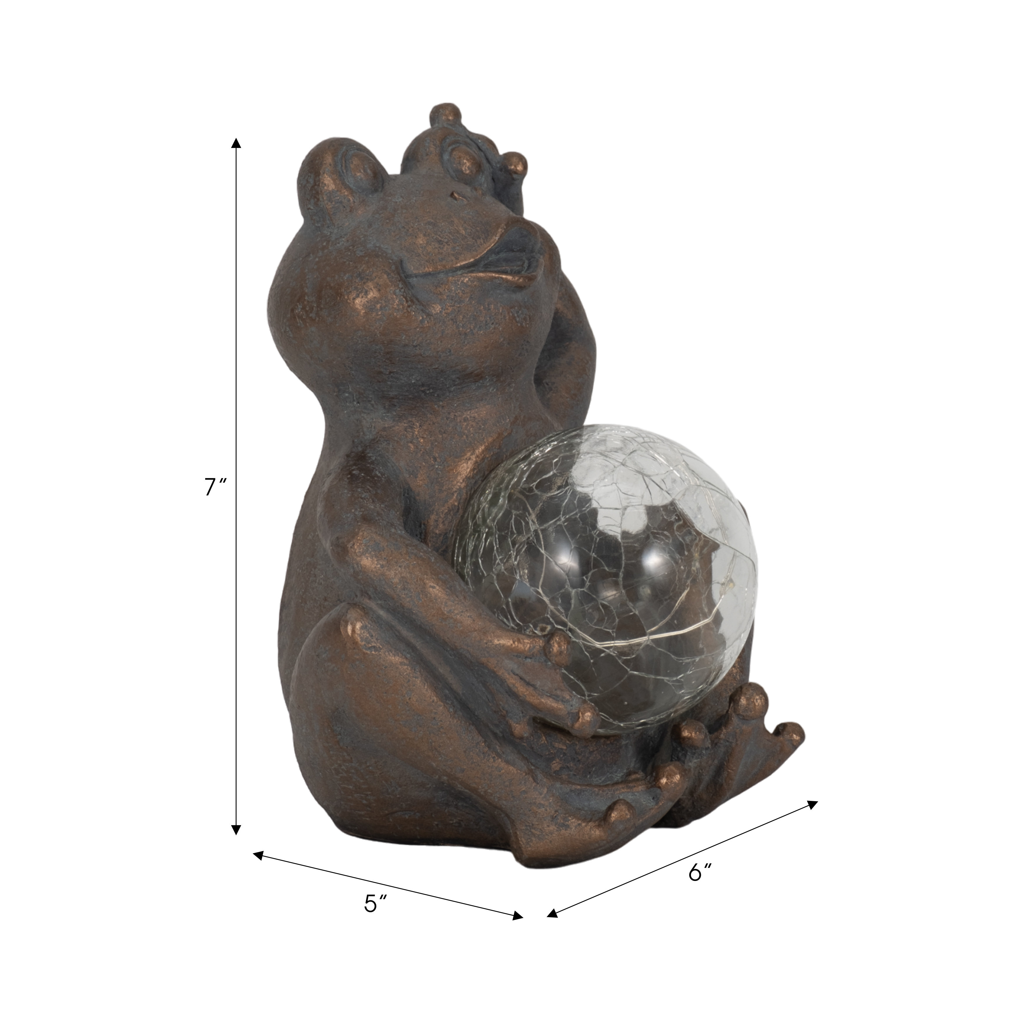 Trinx 7-inch Polyresin Frog with Glowing Solar Orb in Antique Copper ...