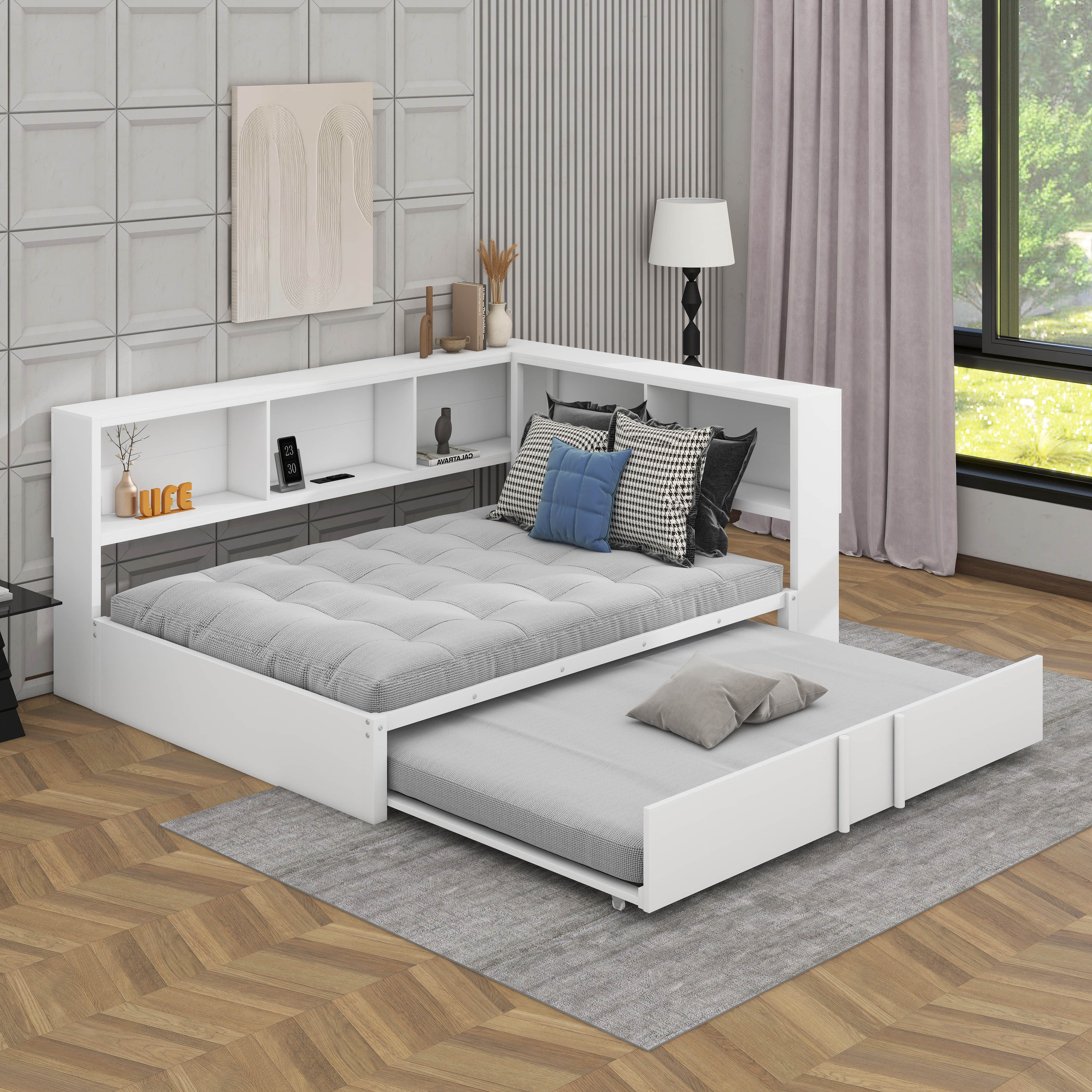 Red Barrel Studio® Full Size Metal Daybed With Trundle,Storage Cabinets ...