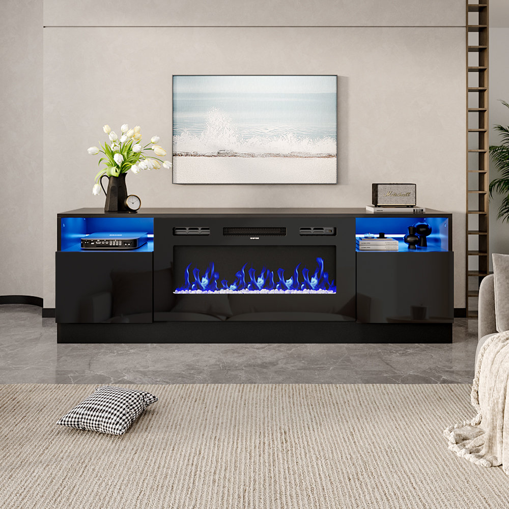 Metro Lane Borofsky Recessed Electric Fireplace TV Stand with Closed ...
