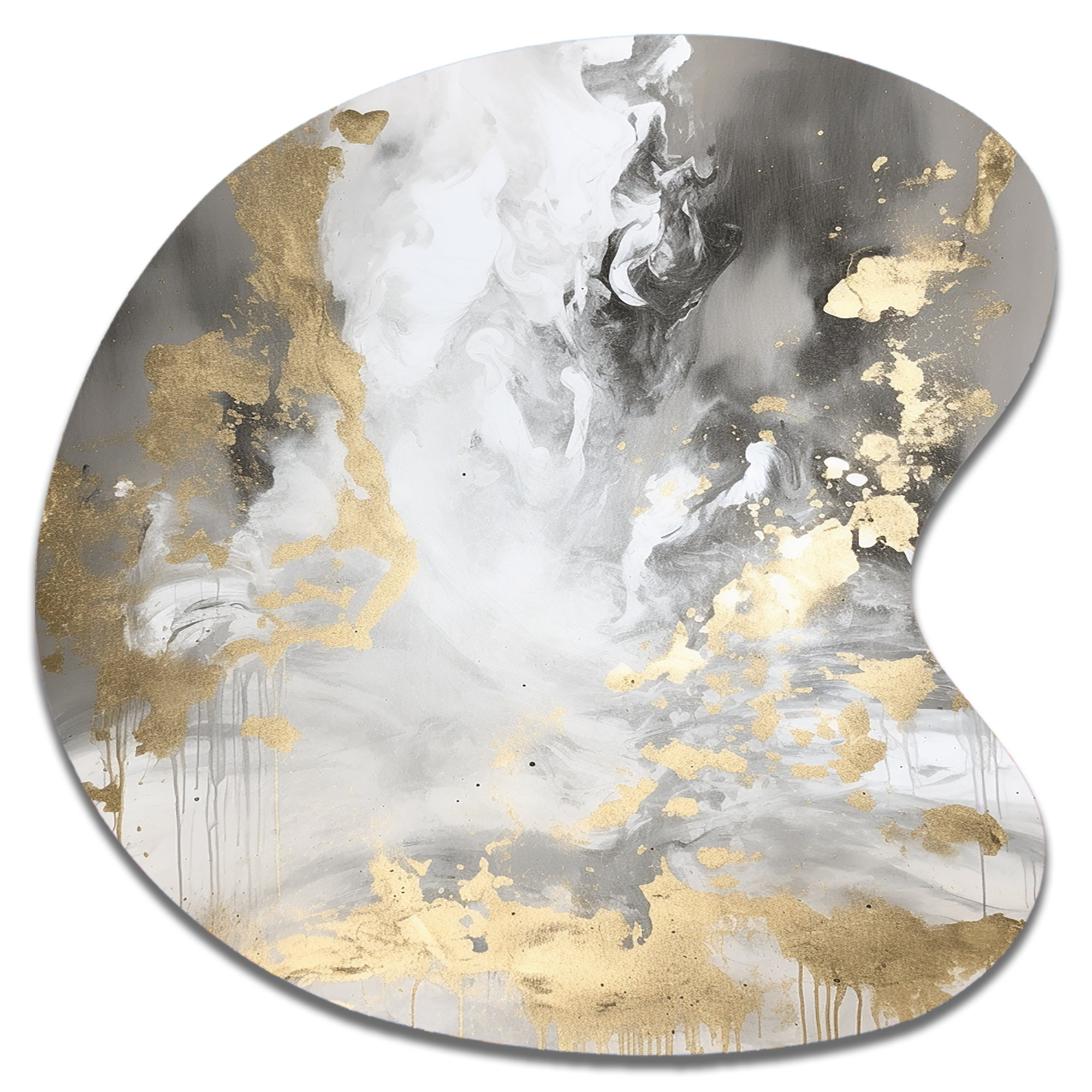 Design Art Gold And White Abstract I - Abstract Asymetrical Metal Wall ...