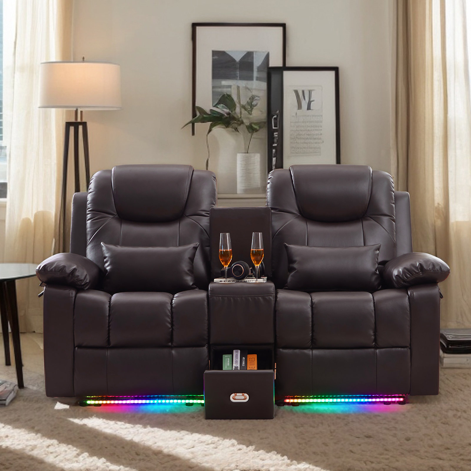 Ivy Bronx Power Reclining Loveseat Sofa Couch With Power Outlets ...