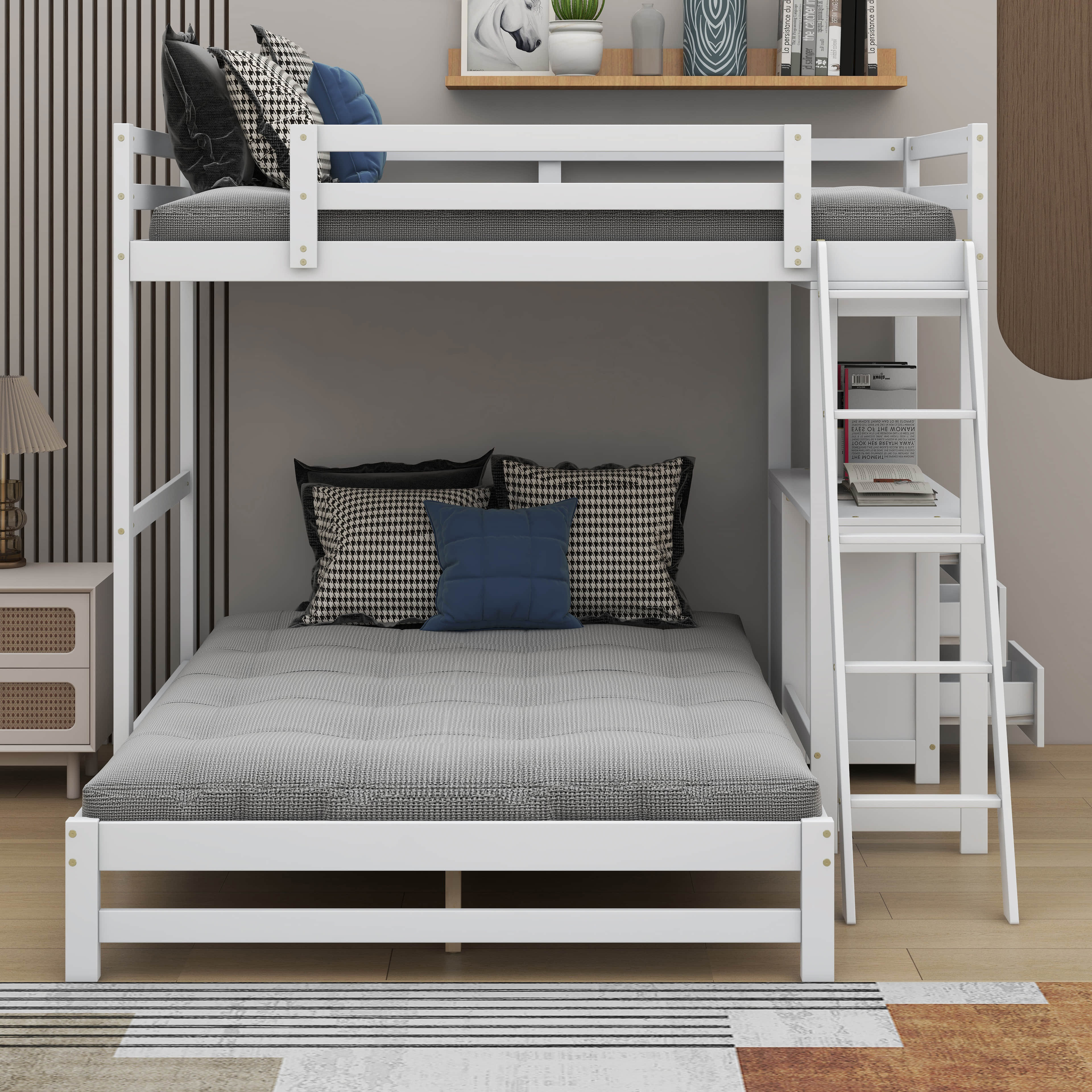 Harriet Bee Jamarrio Twin over Full Bunk Bed with Built-in Desk and ...