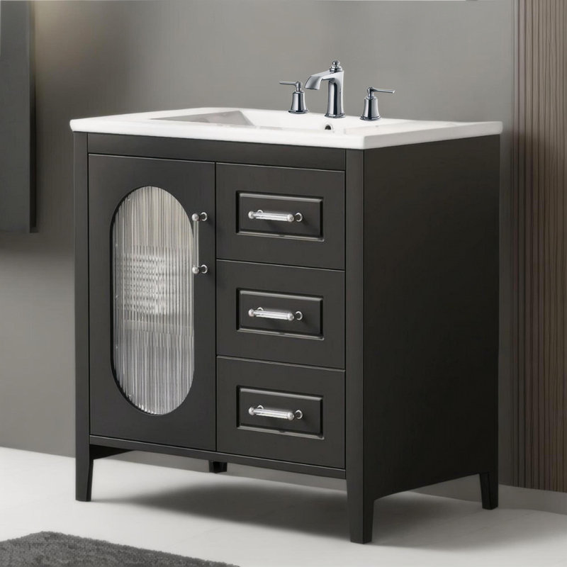 maxbrass 30" Bathroom Vanity Cabinet With Two Drawers And Door ...
