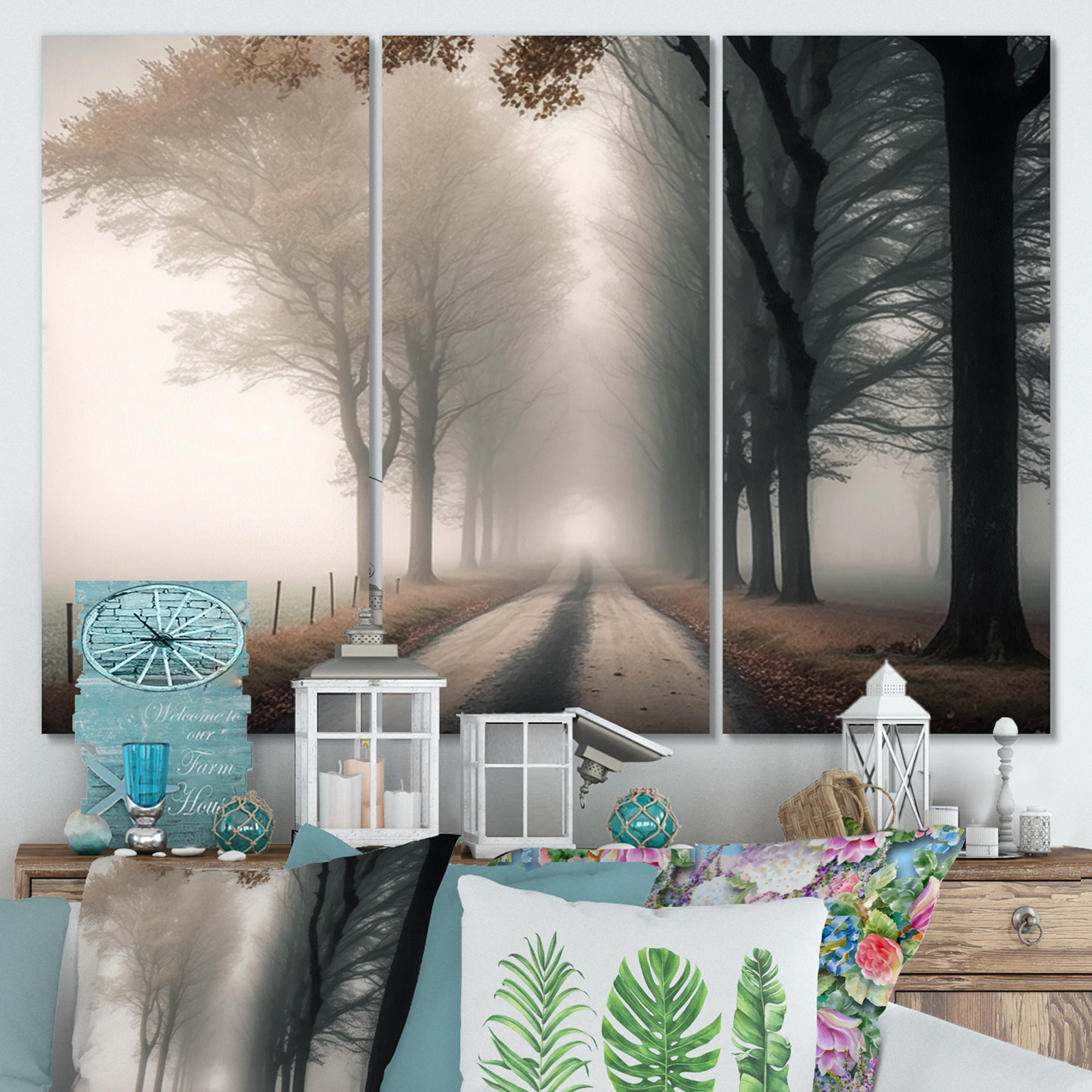 Red Barrel Studio® Misty Road Through The Forest II Misty Road Through ...