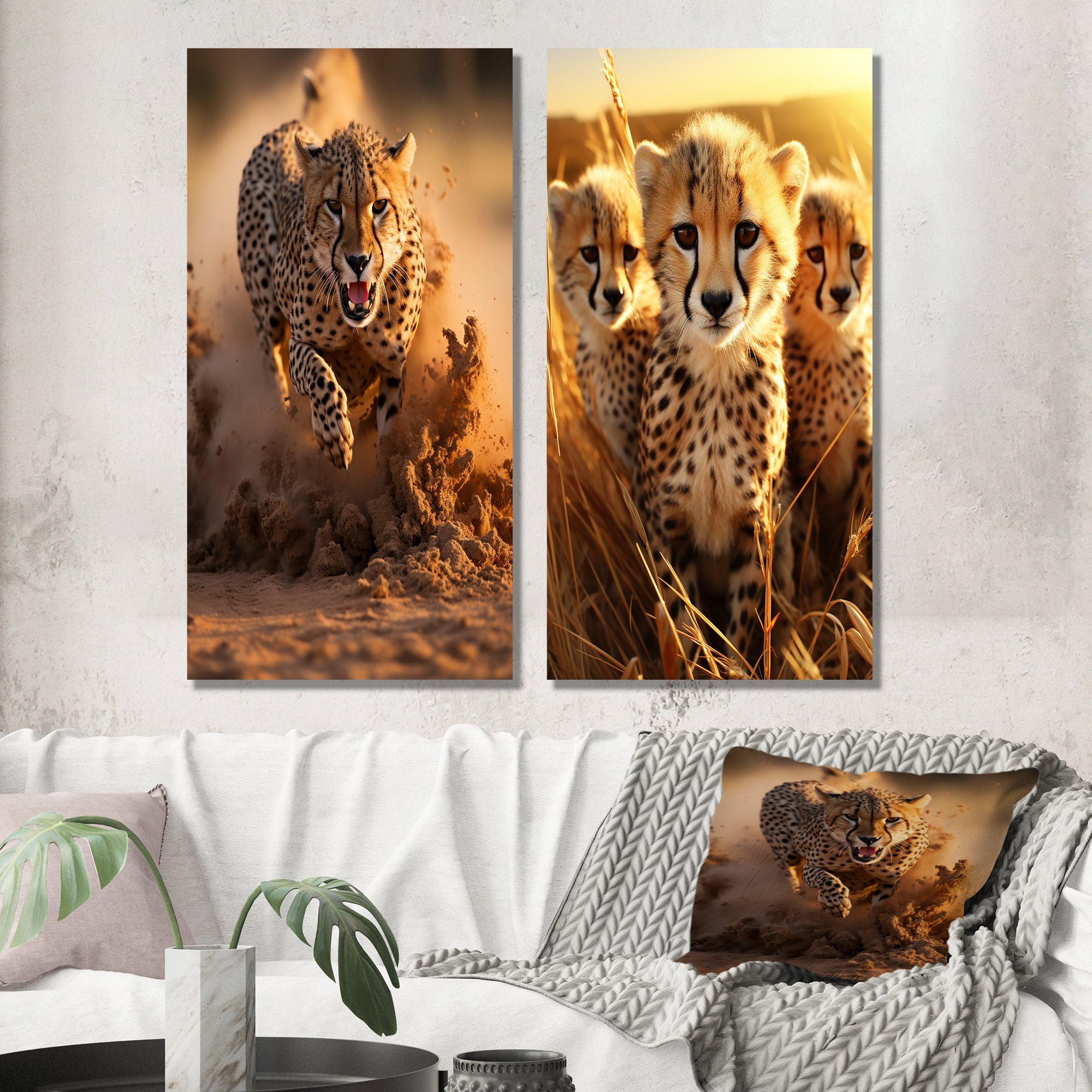 Latitude Run® Photo Of Cheetah Chase I - Cheetah Canvas Art Print Set ...