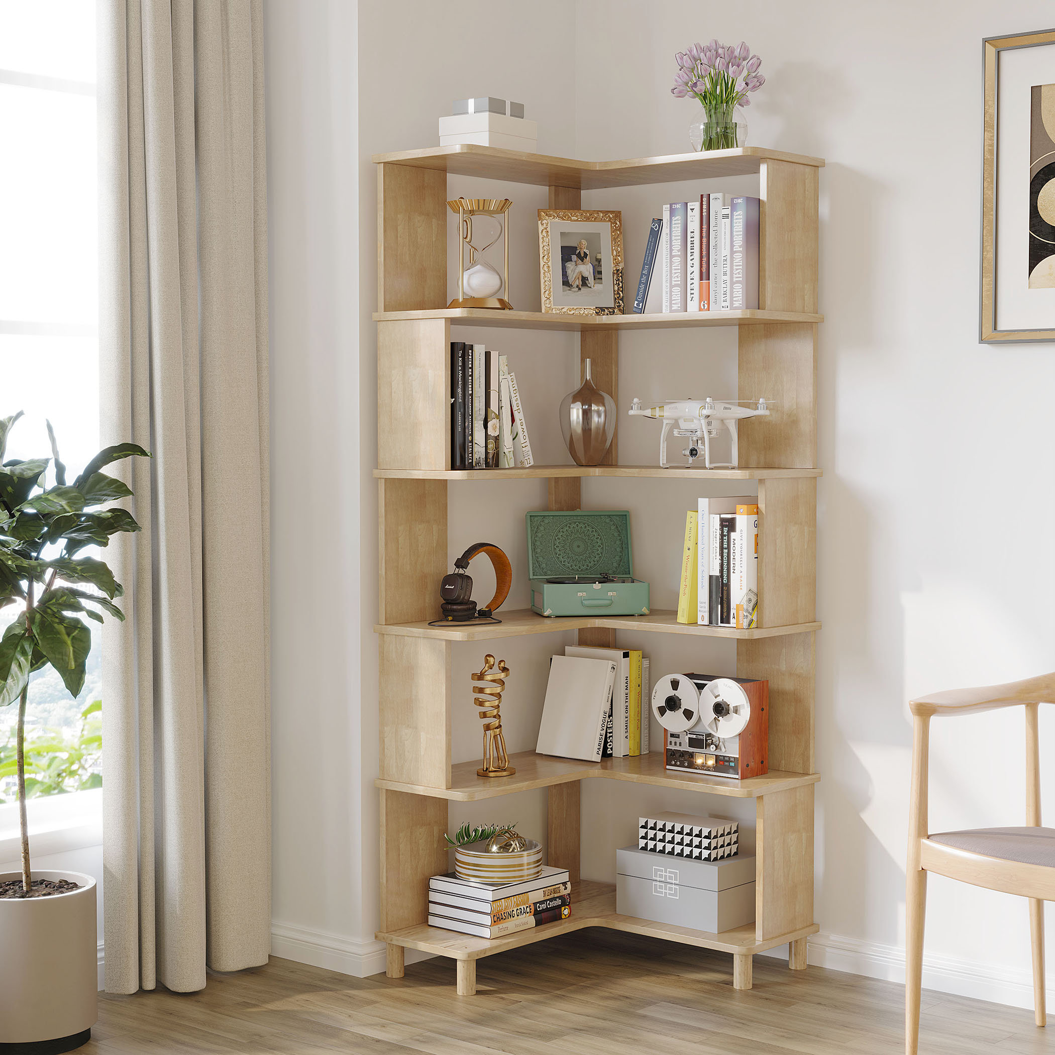Latitude Run® Afeef Corner Bookcase Corner Bookshelf Large Display Rack ...