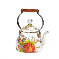 MacKenzie-Childs Wildflowers White/Pink/Brown/Green 2 Quart Tea Kettle ...