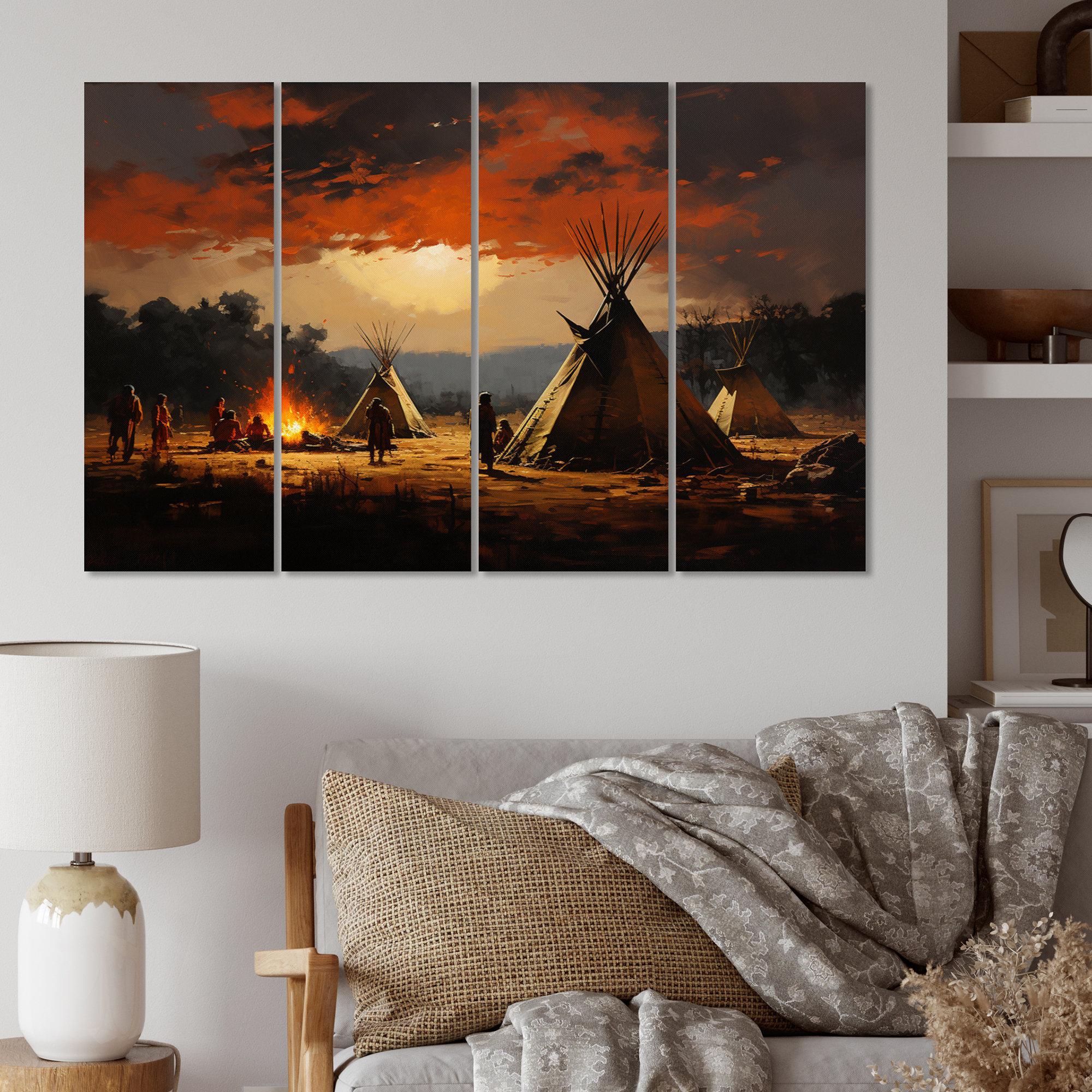 Union Rustic " Orange Black Native Tipi Soulful Connections I " 4 ...