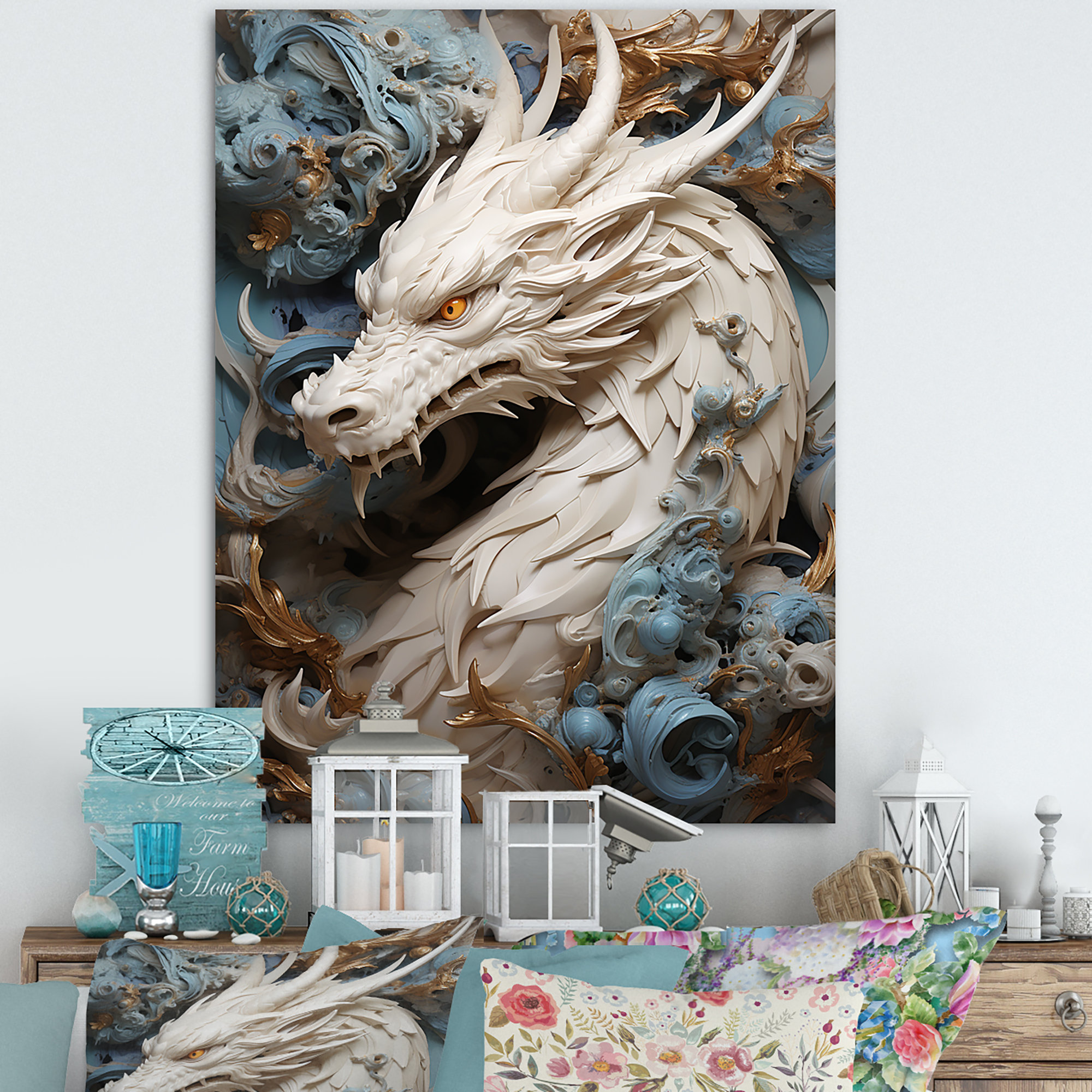 Trinx Epic Blue And Grey Dragon Odyssey - Dragons Canvas Art Print ...