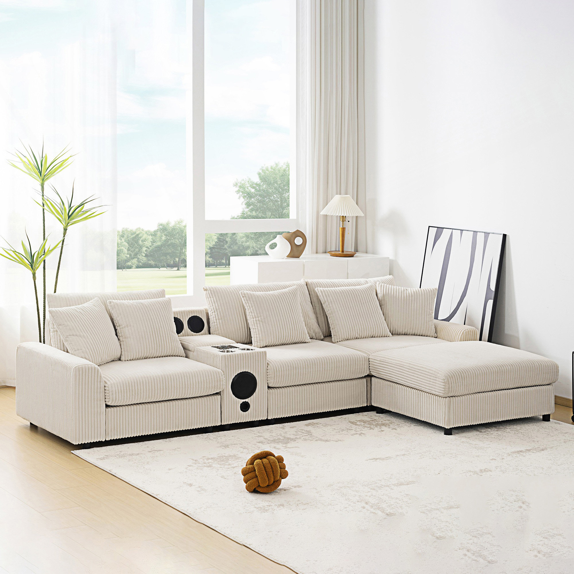 Mercer41 Sectional Sofa With Bluetooth Speakers, L Shaped Couch With ...
