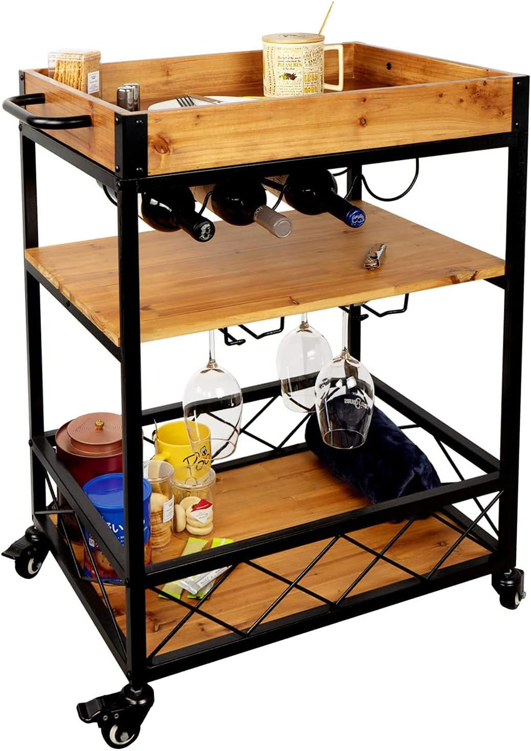 17 Stories Kitchen Serving Cart with Removable Tray, 3-Tier Kitchen ...