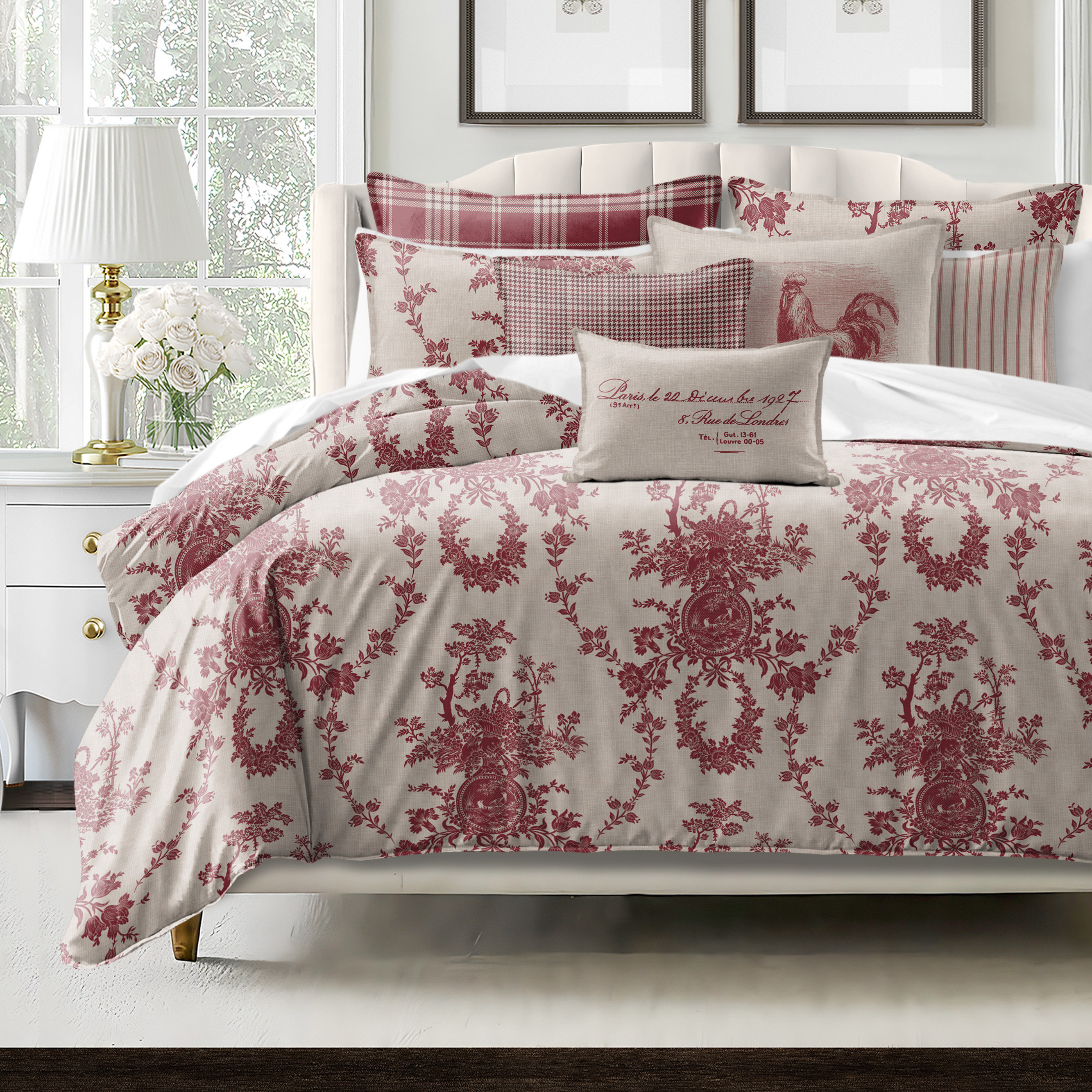 6ix Tailors Fine Linens Country Lane Toile Crimson Cotton Comforter Set ...