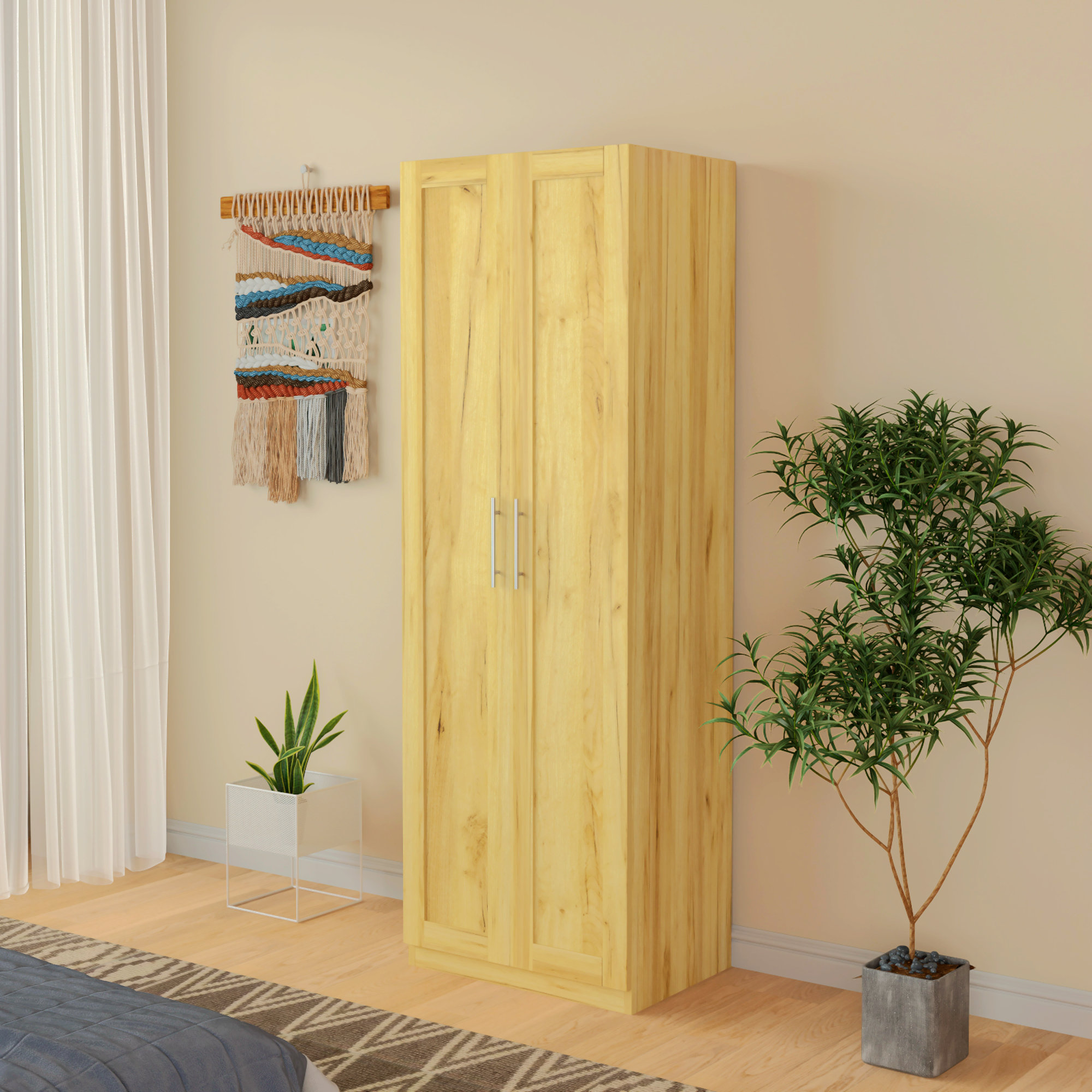 Latitude Run® High Wardrobe And Kitchen Cabinet With 2 Doors And 3 ...