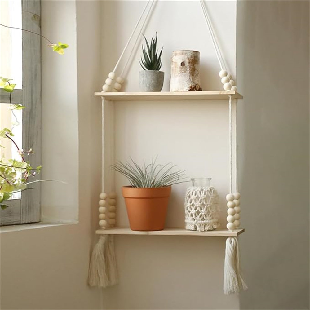 Dakota Fields Kelsha Wall Hanging Shelf, Handmade Boho Wall Decor ...