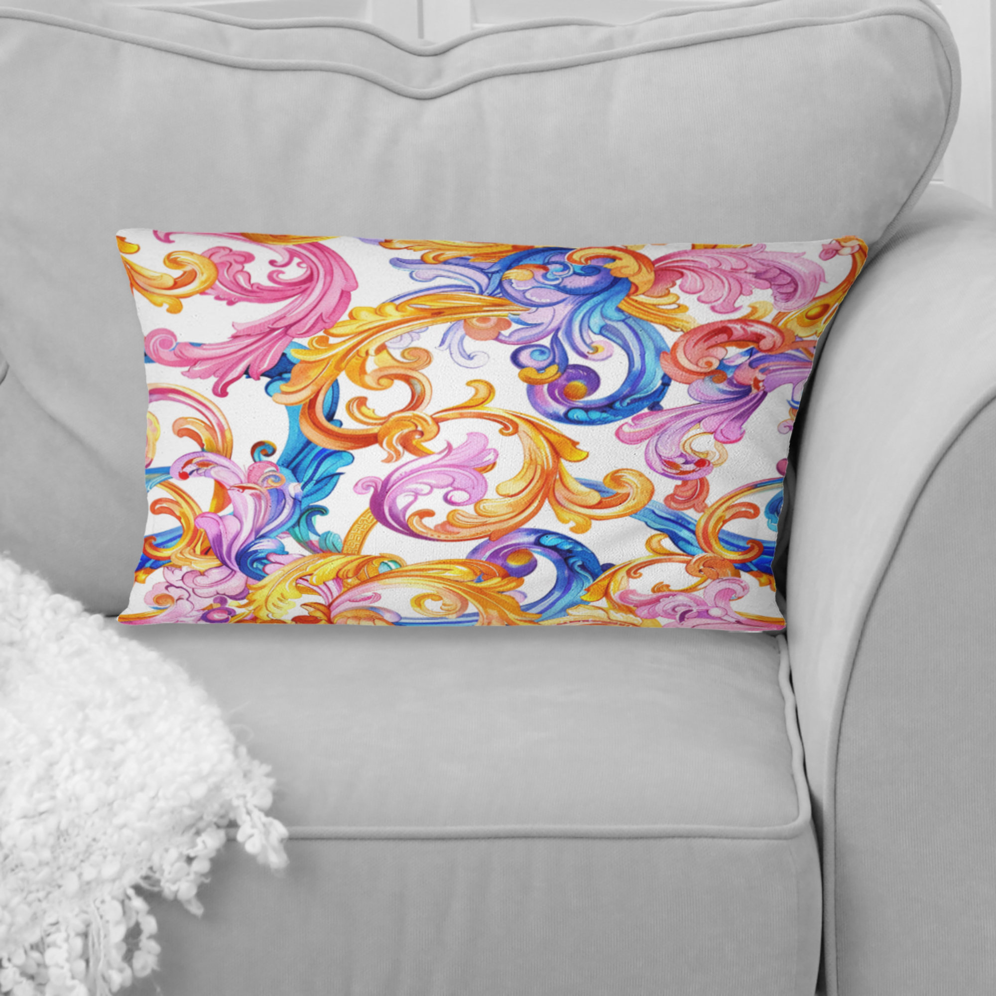 Design Art Pink And Blue Vintage Baroque Floral Glam Print - Glam ...