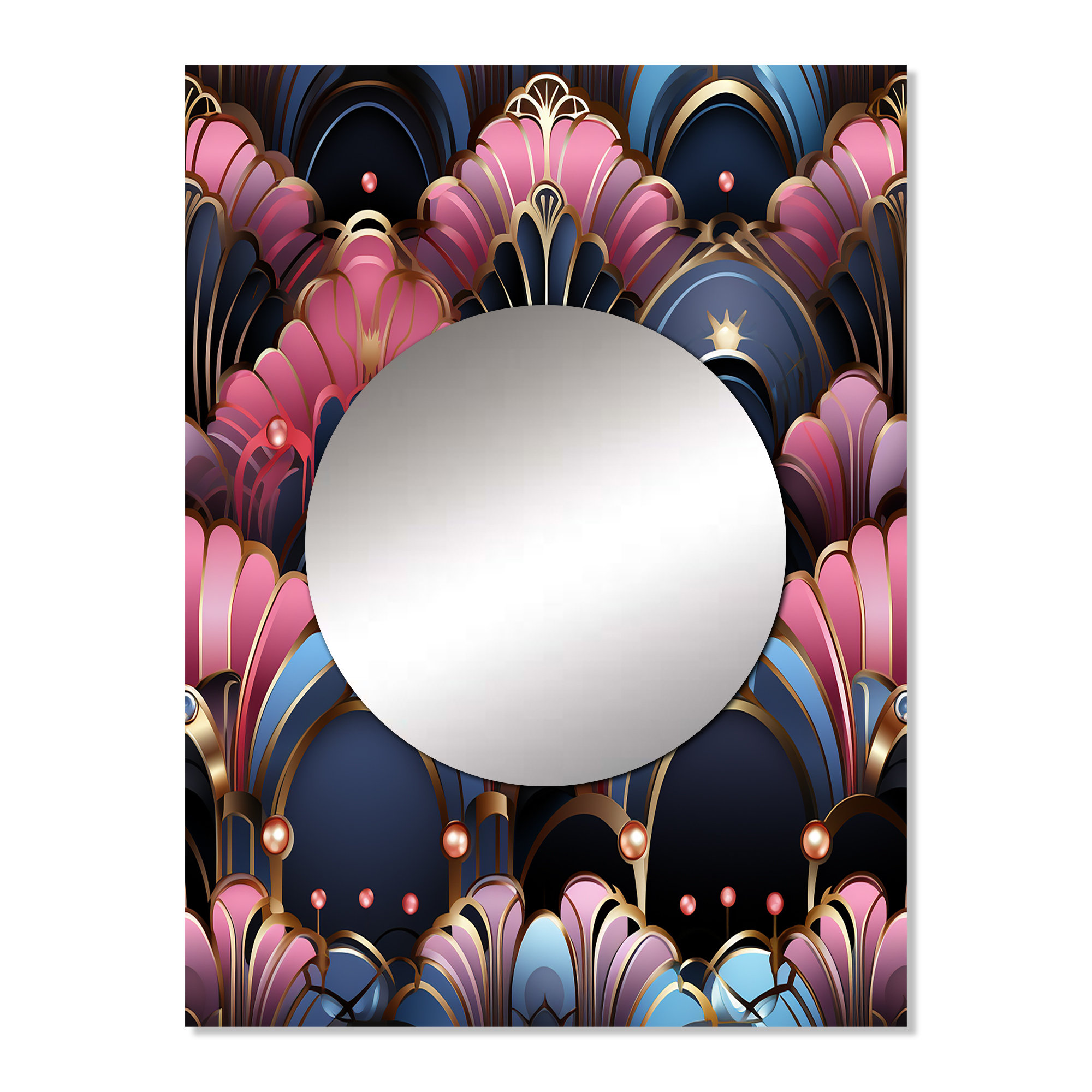 East Urban Home Rieki Damask Pink And Blue Art Deco Pattern - damask ...