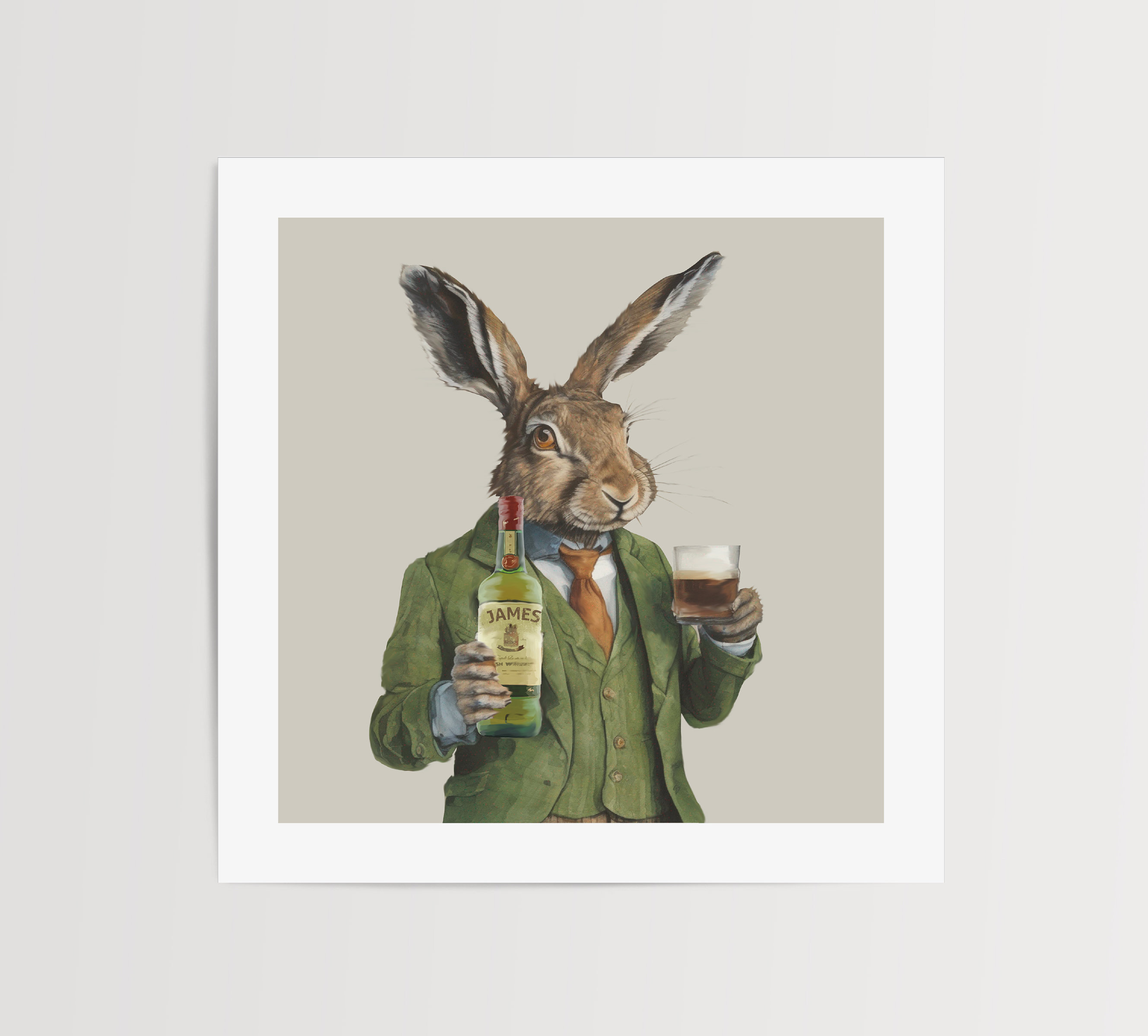 Happy Larry Watercolour Whiskey Hare Country Wall Art Print Unframed ...