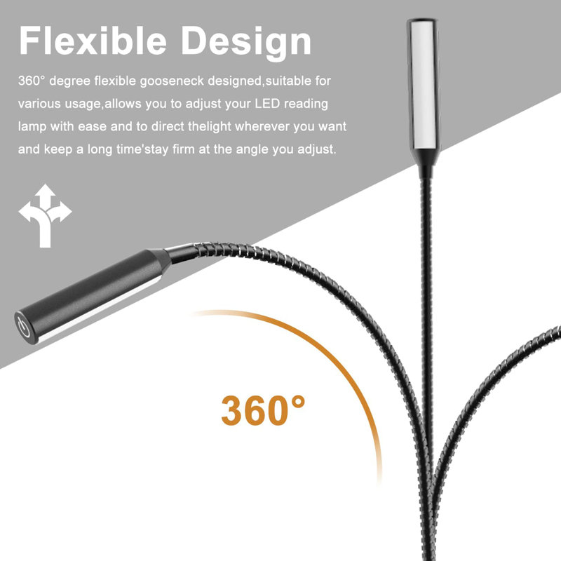 Ivy Bronx VST Flexible Gooseneck LED Reading Light with USB Charging ...