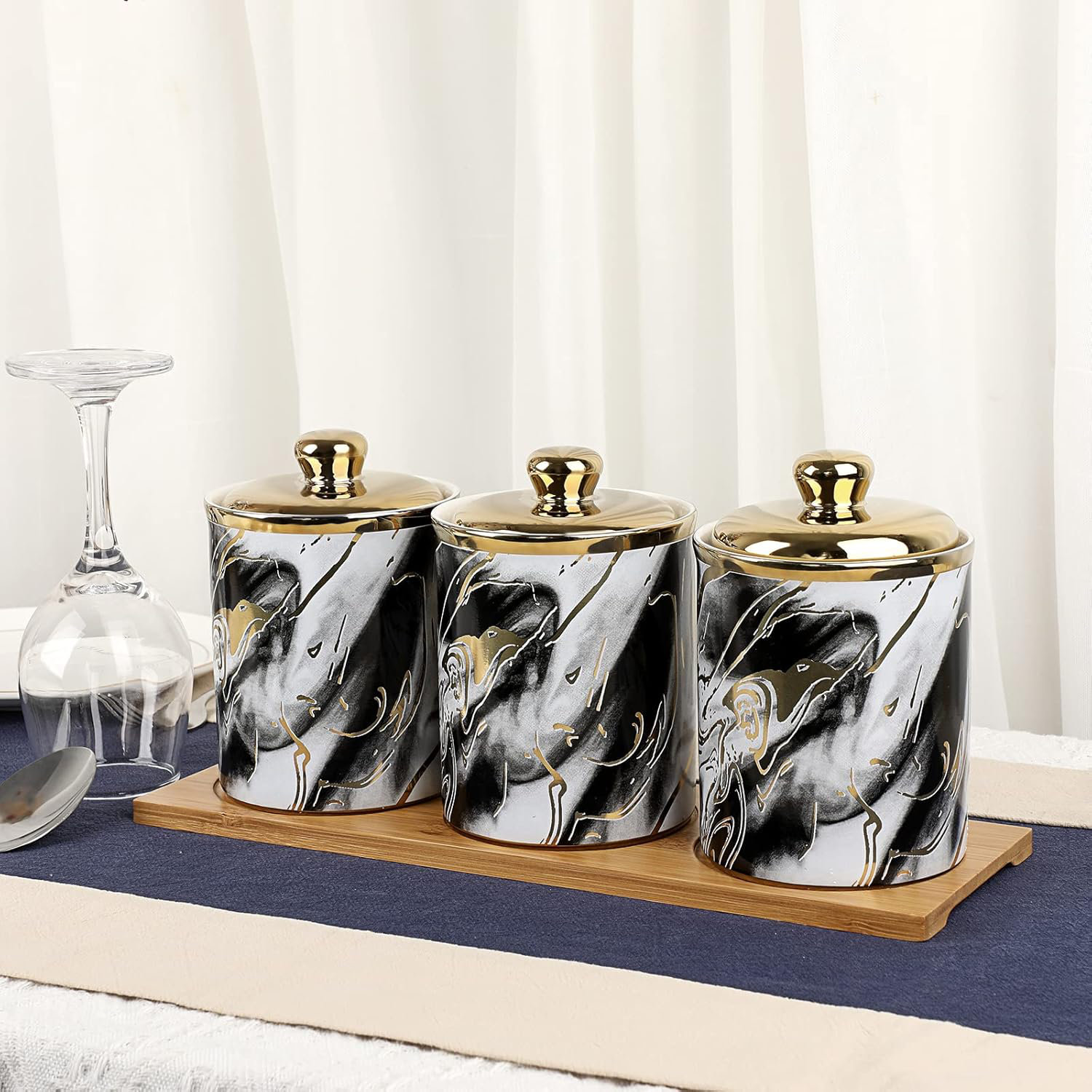 Everly Quinn Ceramic Canisters Set For Sugar Coffee Tea With Tray ...