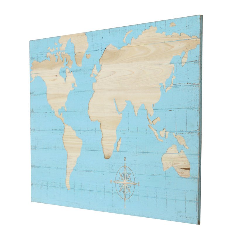 Wrought Studio™ Mali Wood Nautical World Map Wall Art | Wayfair