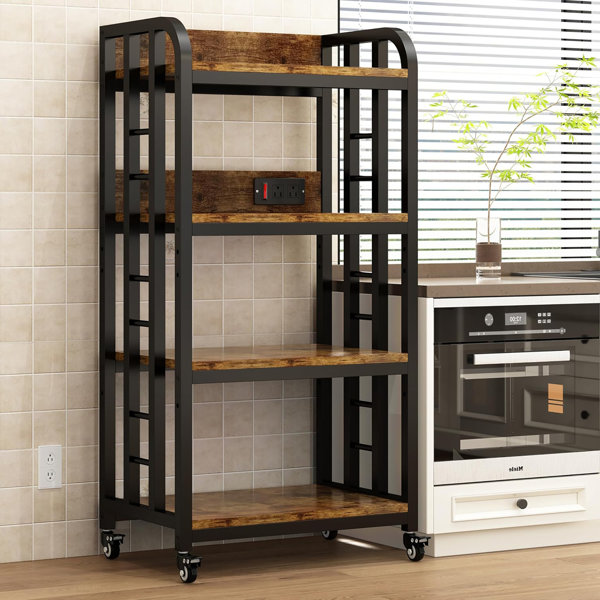 17 Stories 4-Tier Kitchen Bakers Rack With Power Outlet And Rolling ...