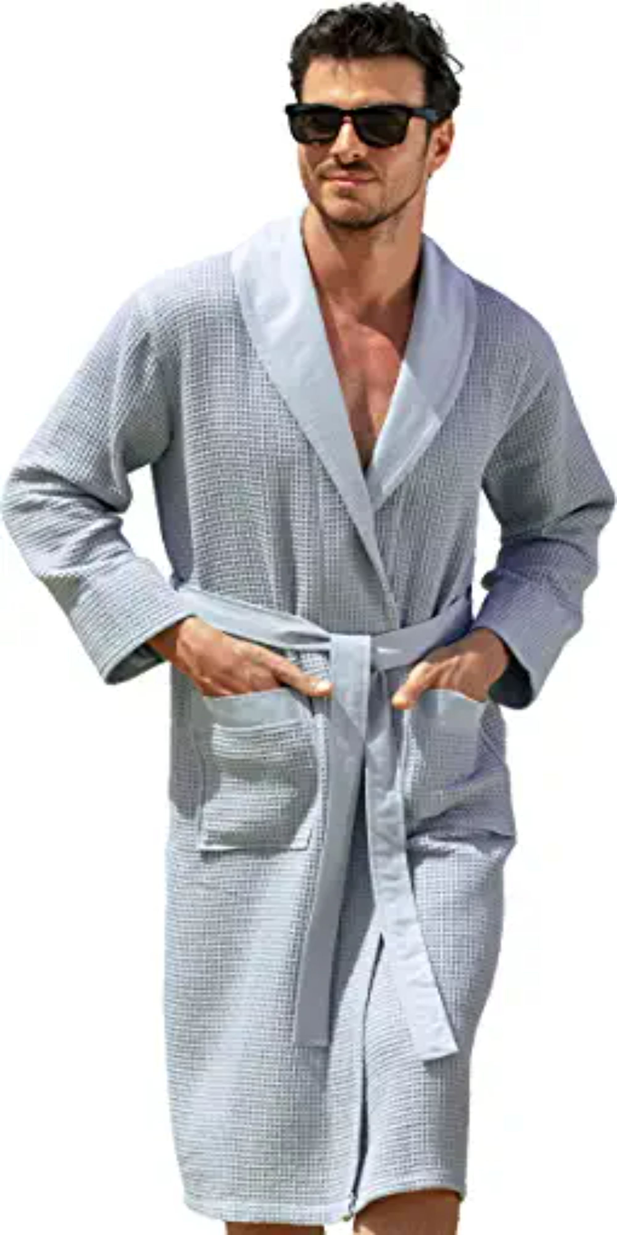 Alwyn Home Men’s Waffle Robe W Piping – Hooded Lightweight Cotton, Full ...