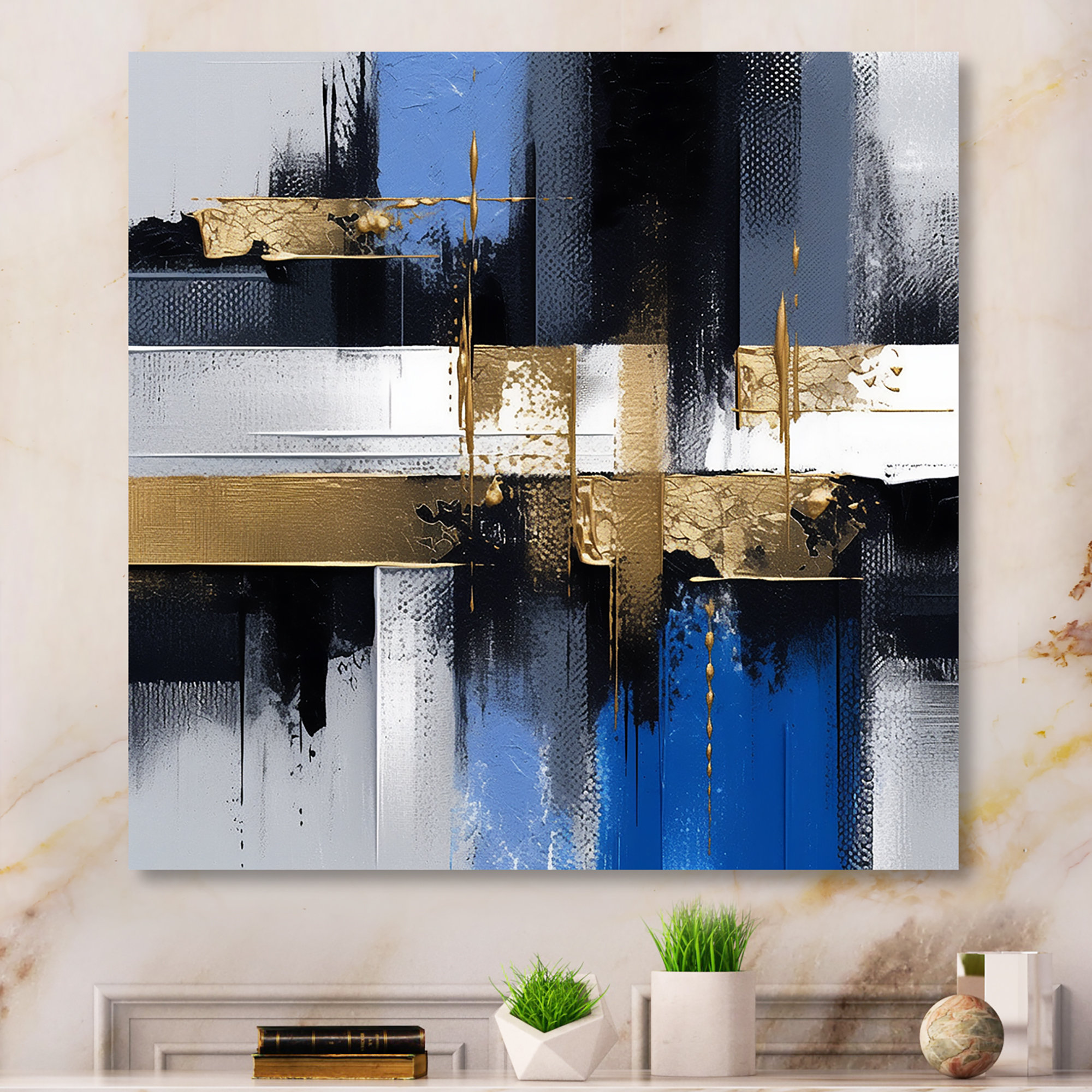Ivy Bronx Gold And Blue Paint Elegance III - Abstract Collages Metal ...