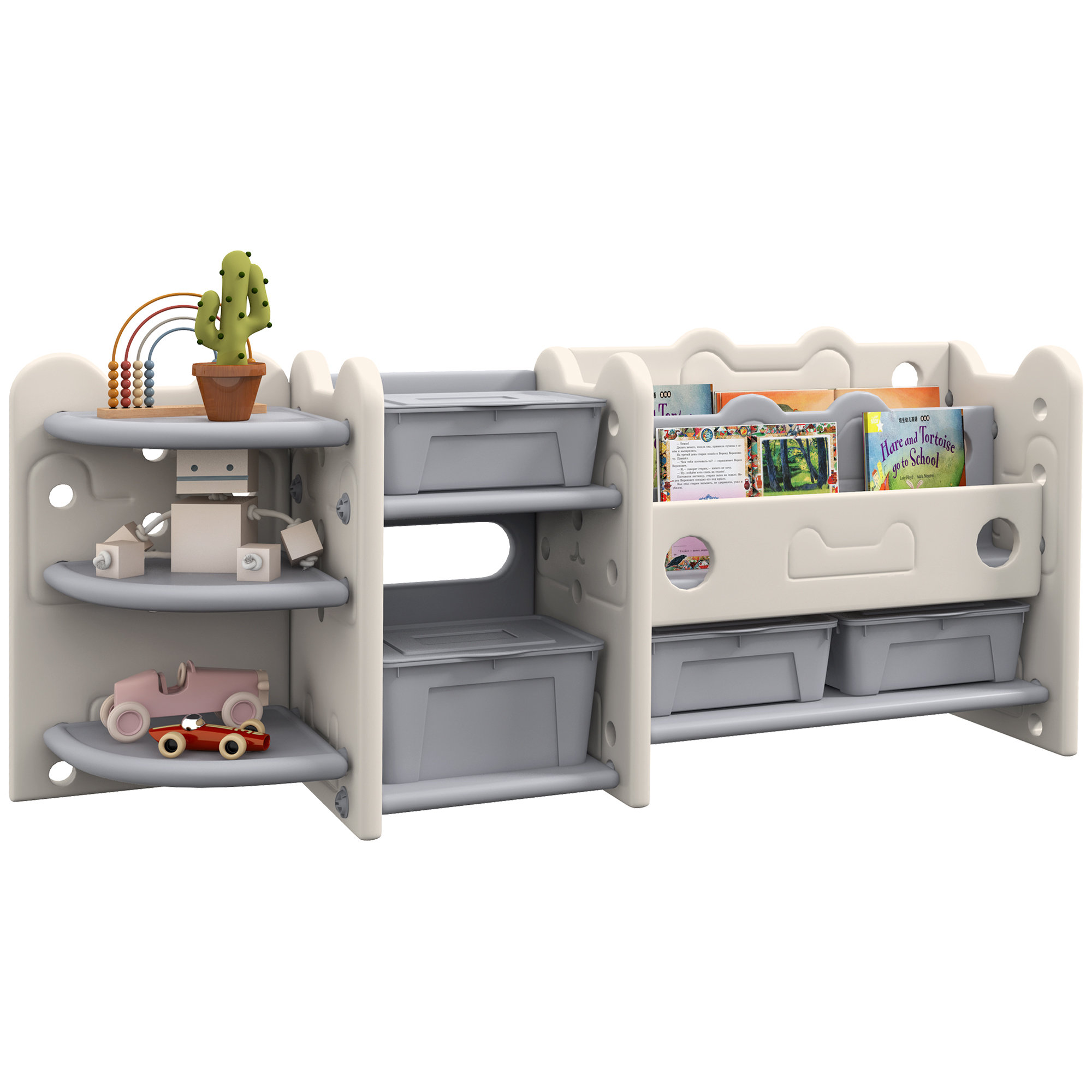 Latitude Run® Toy Storage Organizer With 4 Storage Boxes, Bookshelves ...