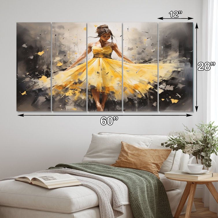 DesignArt Yellow Ballet Dance - Entertainment Metal Wall Decor Set ...