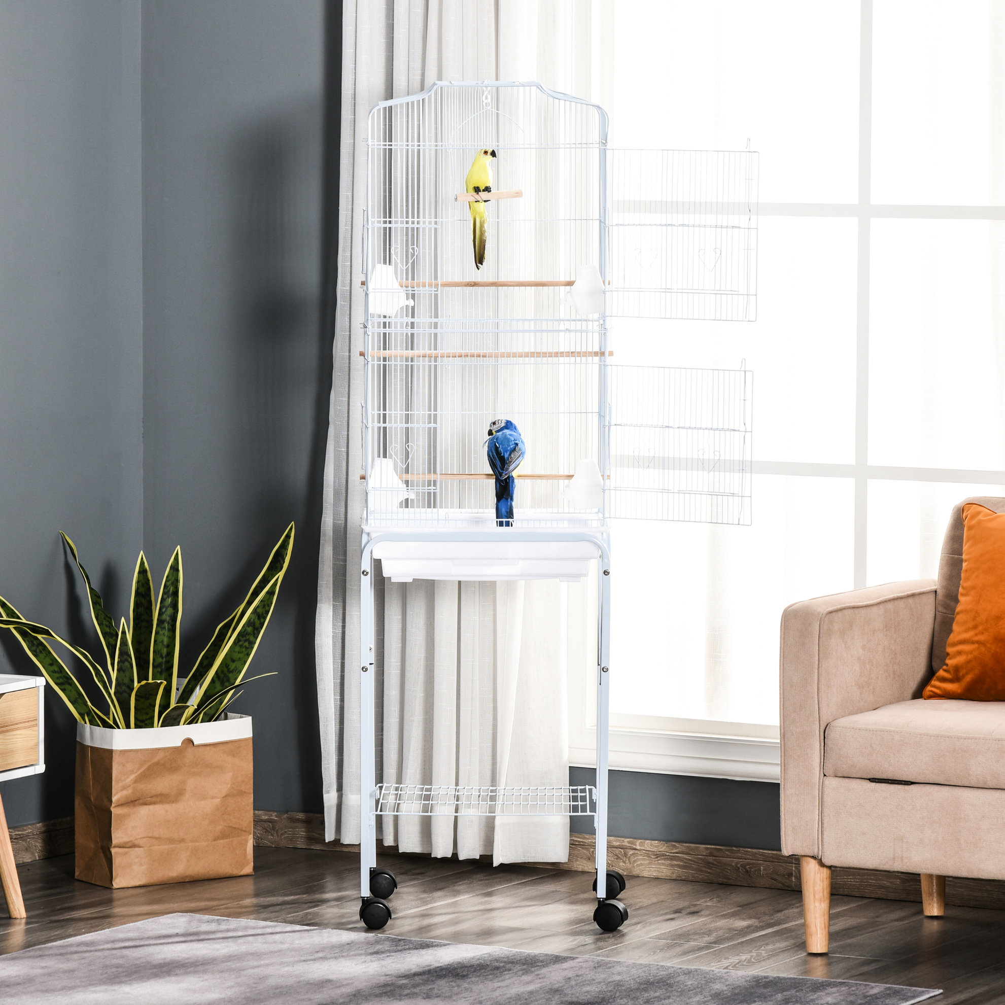 Latitude Run® 60" White Metal Indoor Bird Cage Starter . Spacious For ...