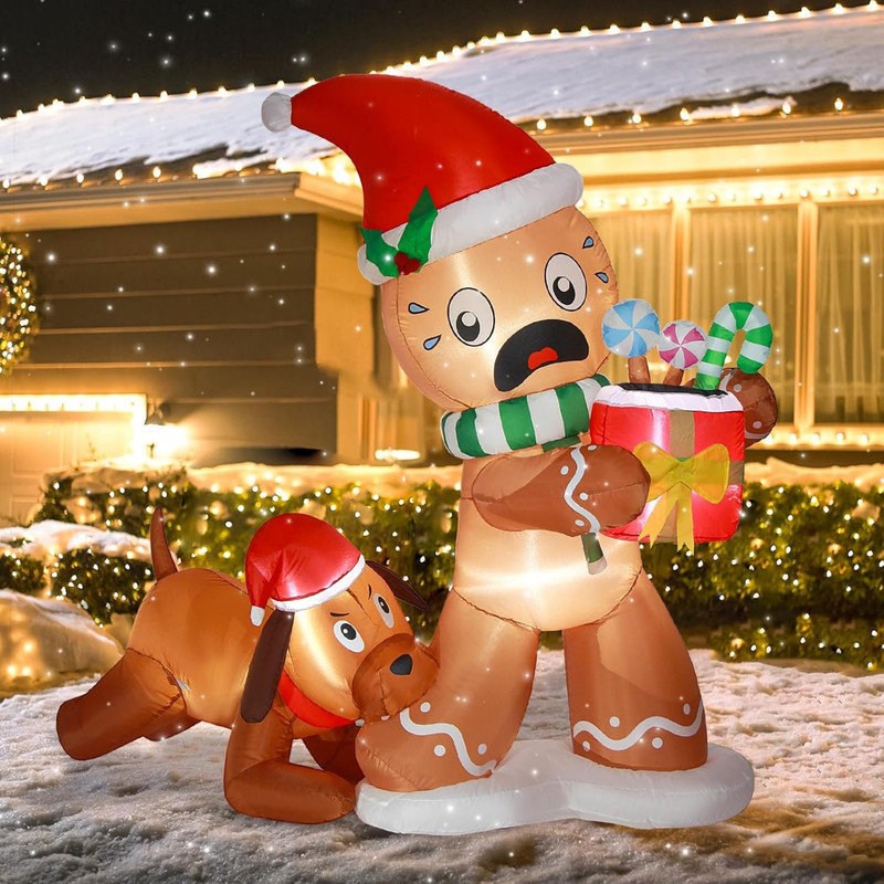 The Holiday Aisle® 5FT Christmas Inflatable Gingerbread Man & Dog ...