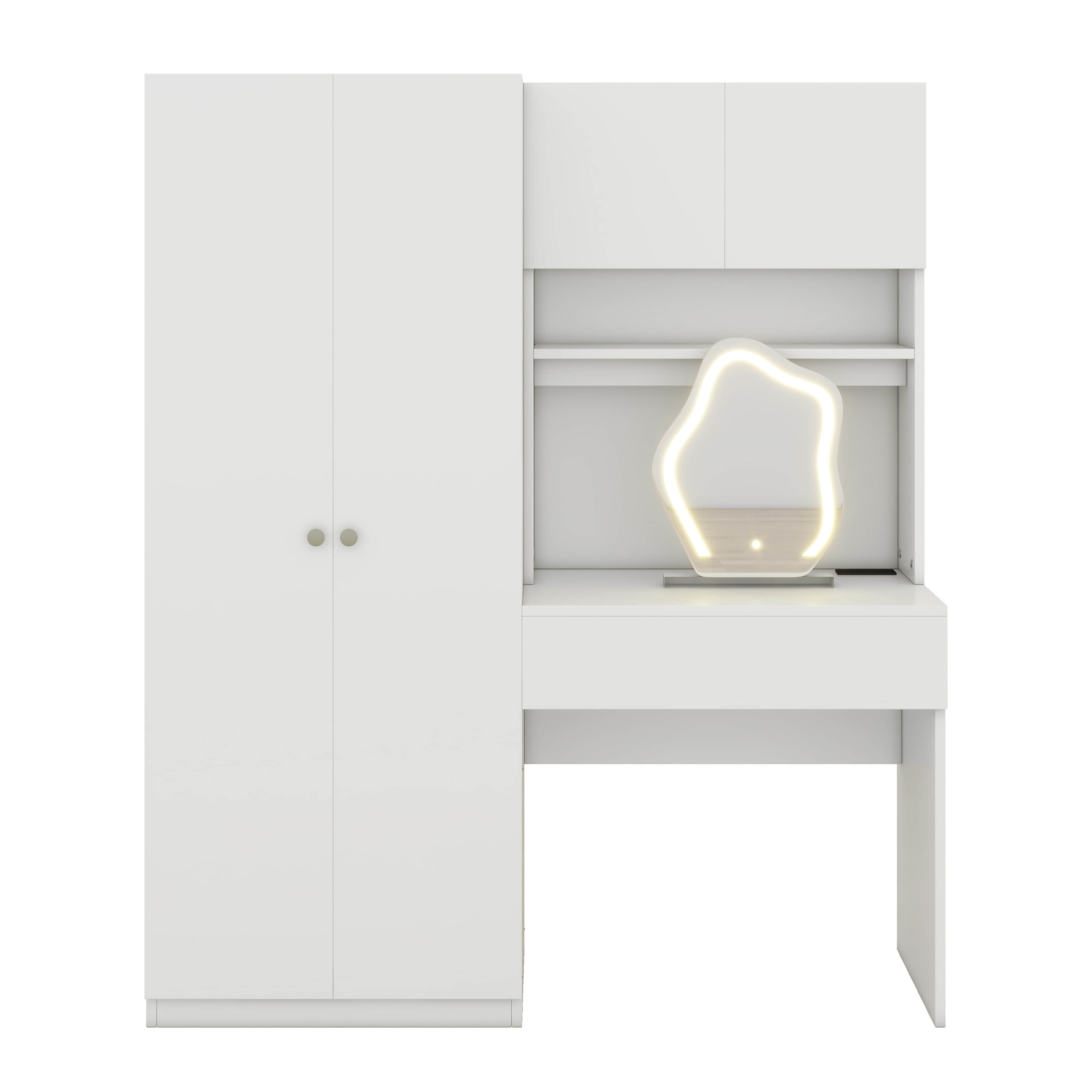 Ivy Bronx 2-Door Wooden Storage Vanity Wardrobe With Makeup Mirror And ...