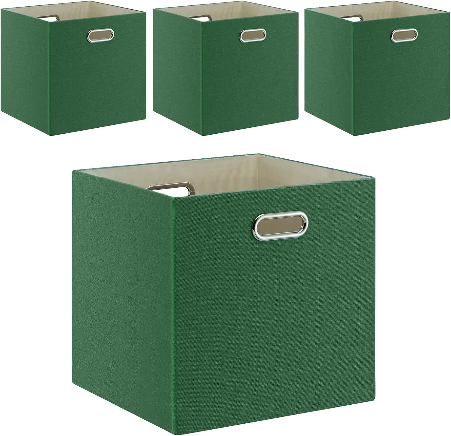 Latitude Run® Set Of 4 Foldable Linen Cube Storage Bins With Handles ...